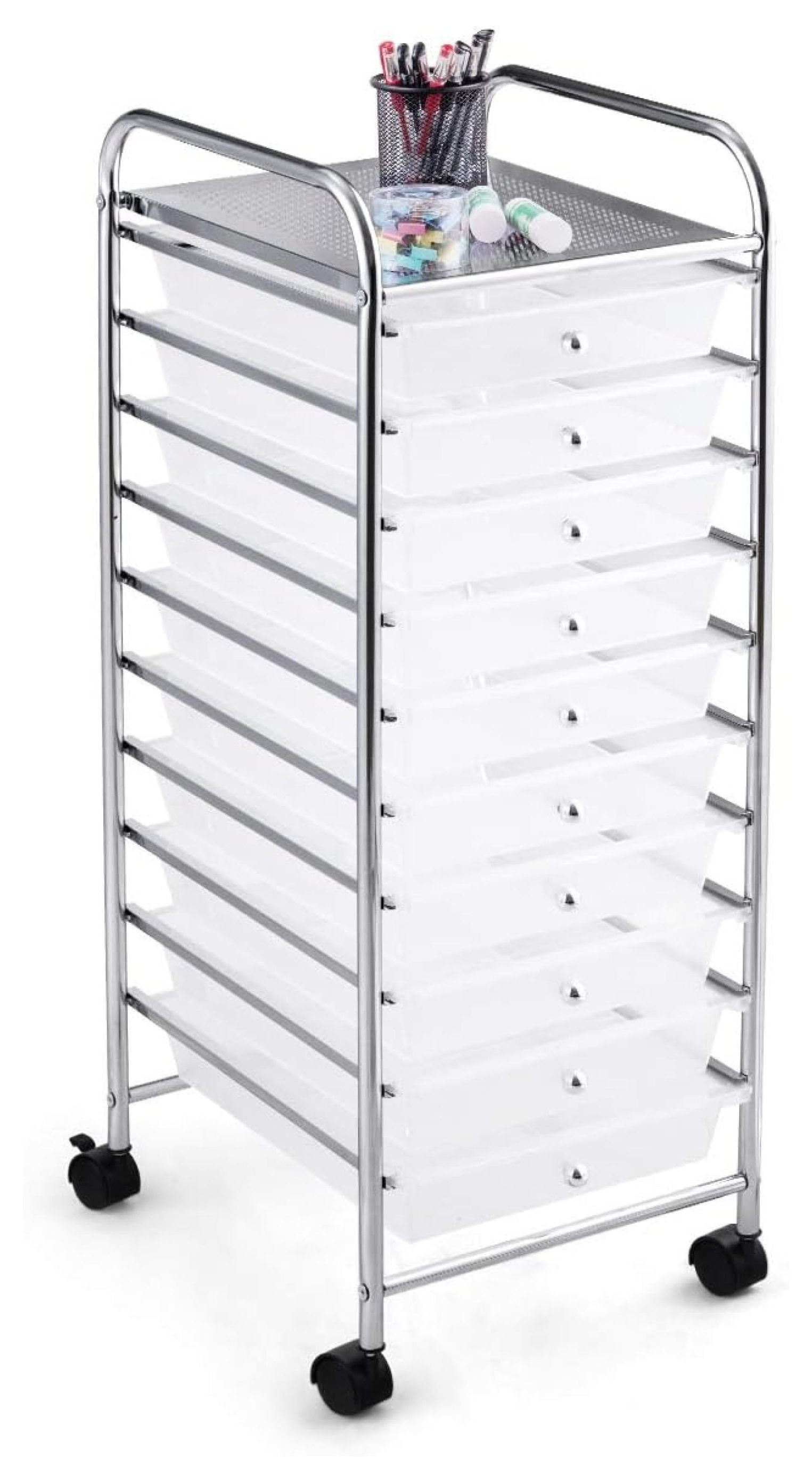 DaiZuY Storage Cart W/10 Drawers,Rolling Wheels Semi-Transparent ...