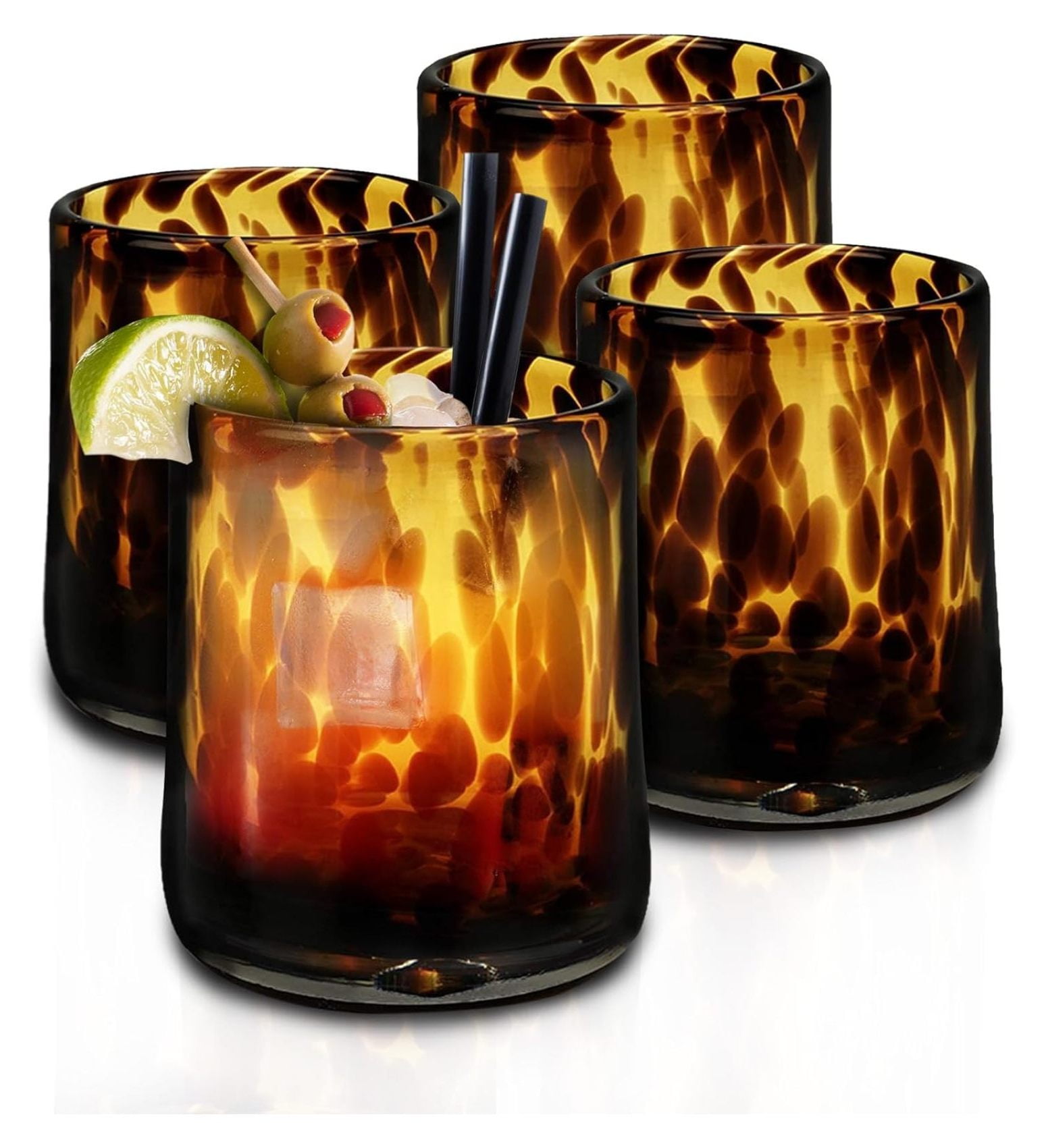 DaiZuY Tortoise Leopard Print Brown 10 oz. Rocks Glasses, Set of 4 ...