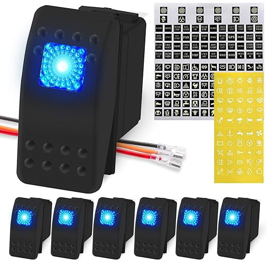 DaierTek Marine Boat Rocker Switch 12V, Lighted Blue LED Waterproof ...