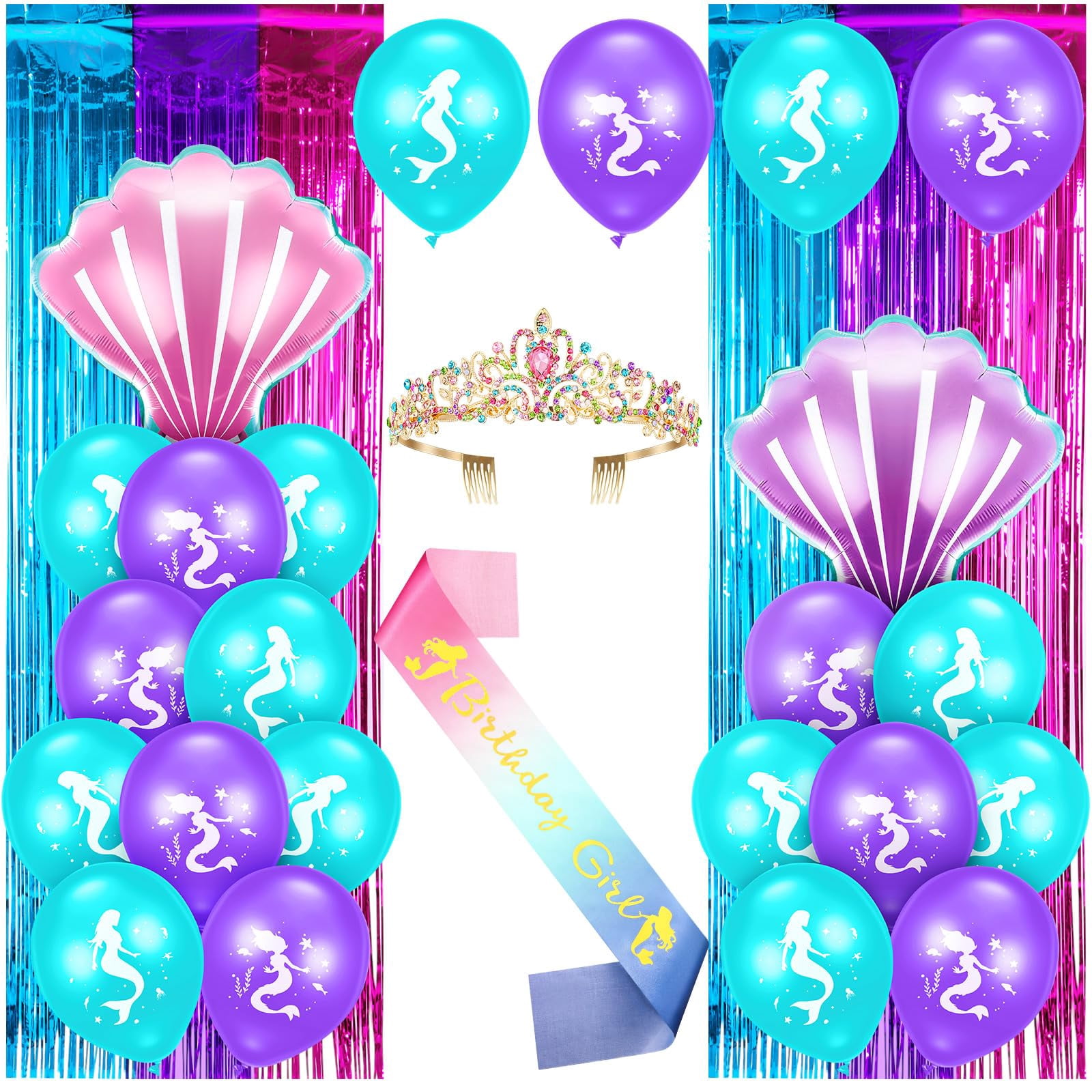 Daifunli 29 Pcs Mermaid Princess Birthday Decorations Kit Princess ...