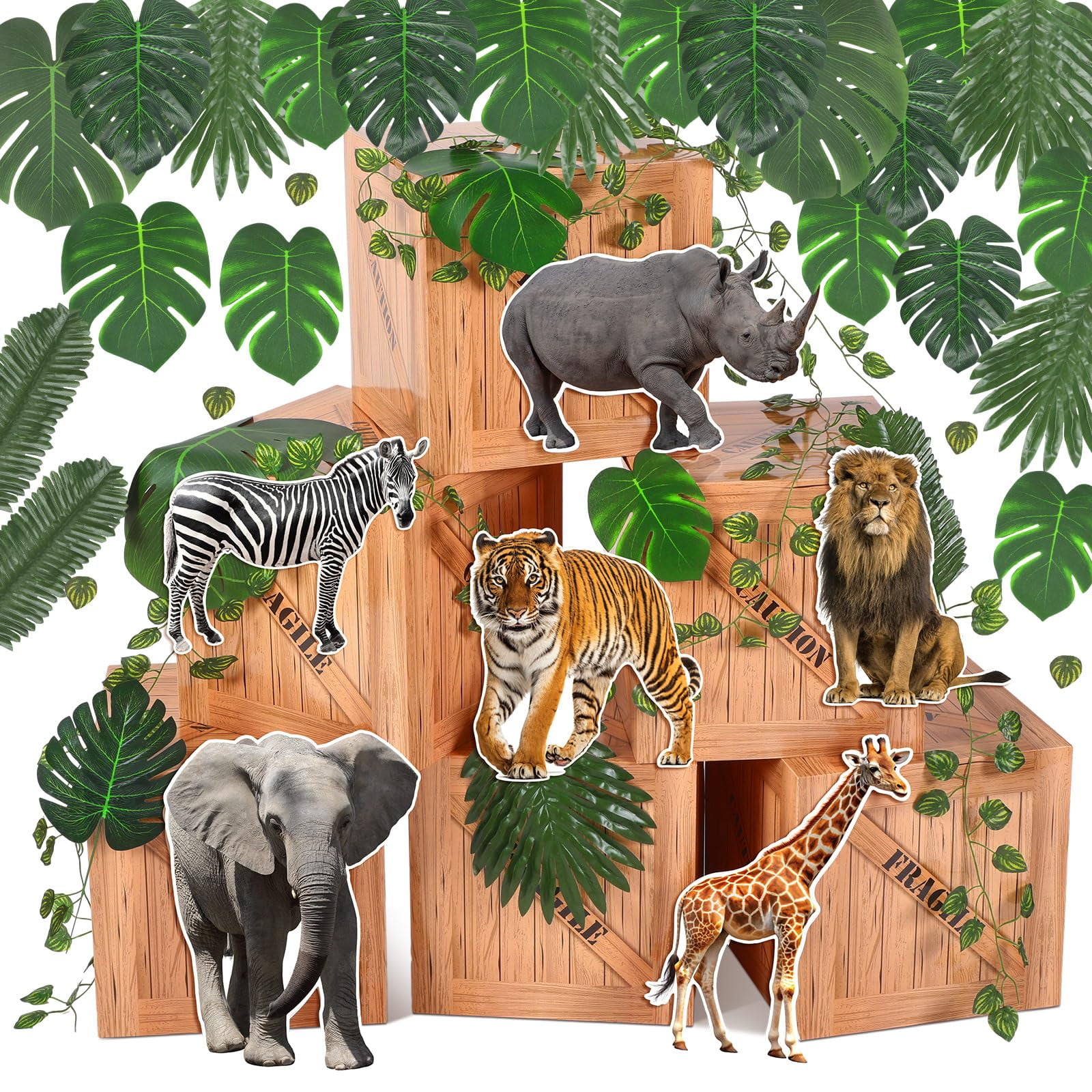 Daifunli 35 Pcs Jungle RRF12 Animals Party Decoration Jungle Safari ...