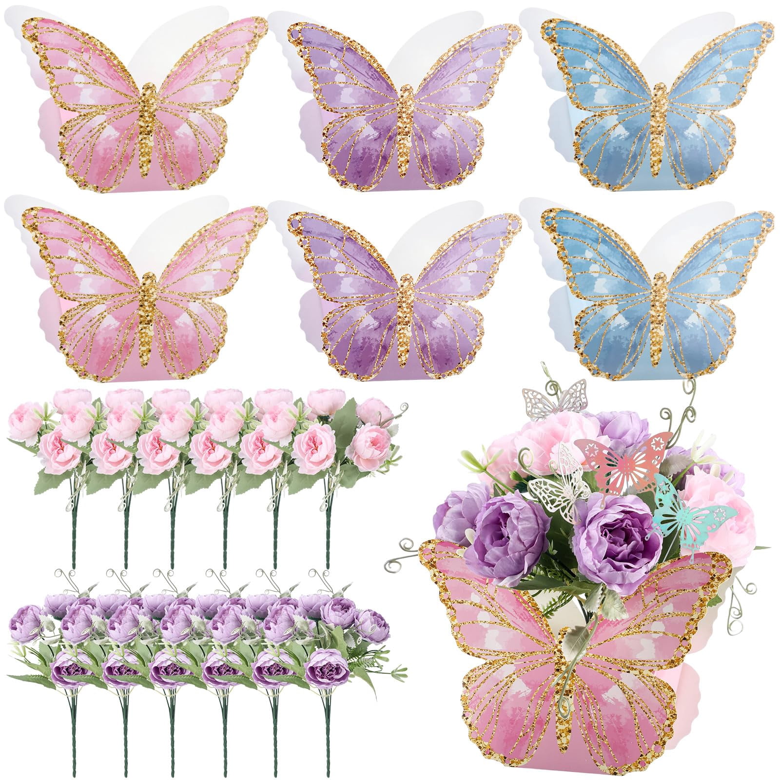 Daifunli 6 Sets Butterfly Party Decorations Princess Flower Boxes ...