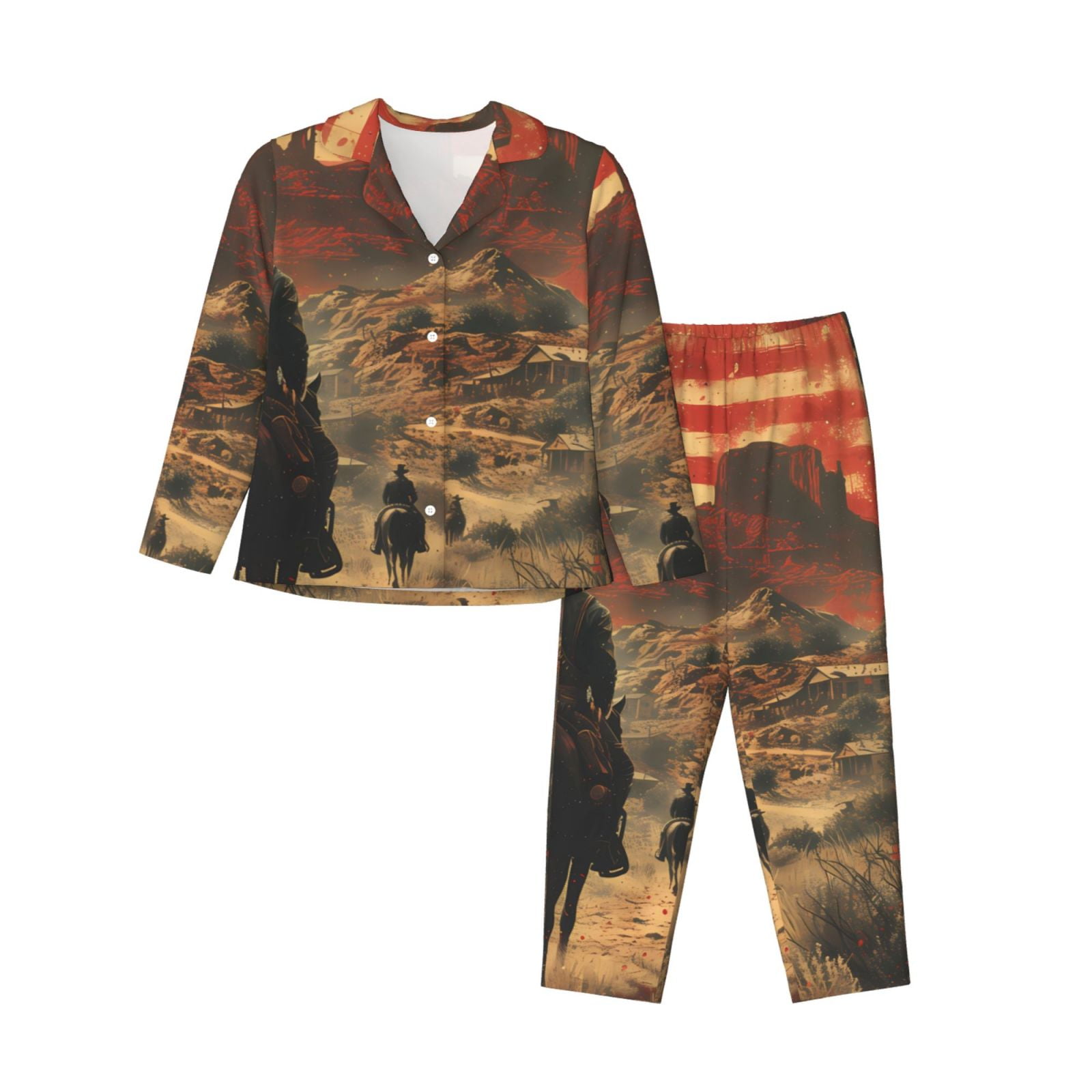 Daiia 1860s Style American Cowboy for Women's Long-Sleeved Pajama Set ...
