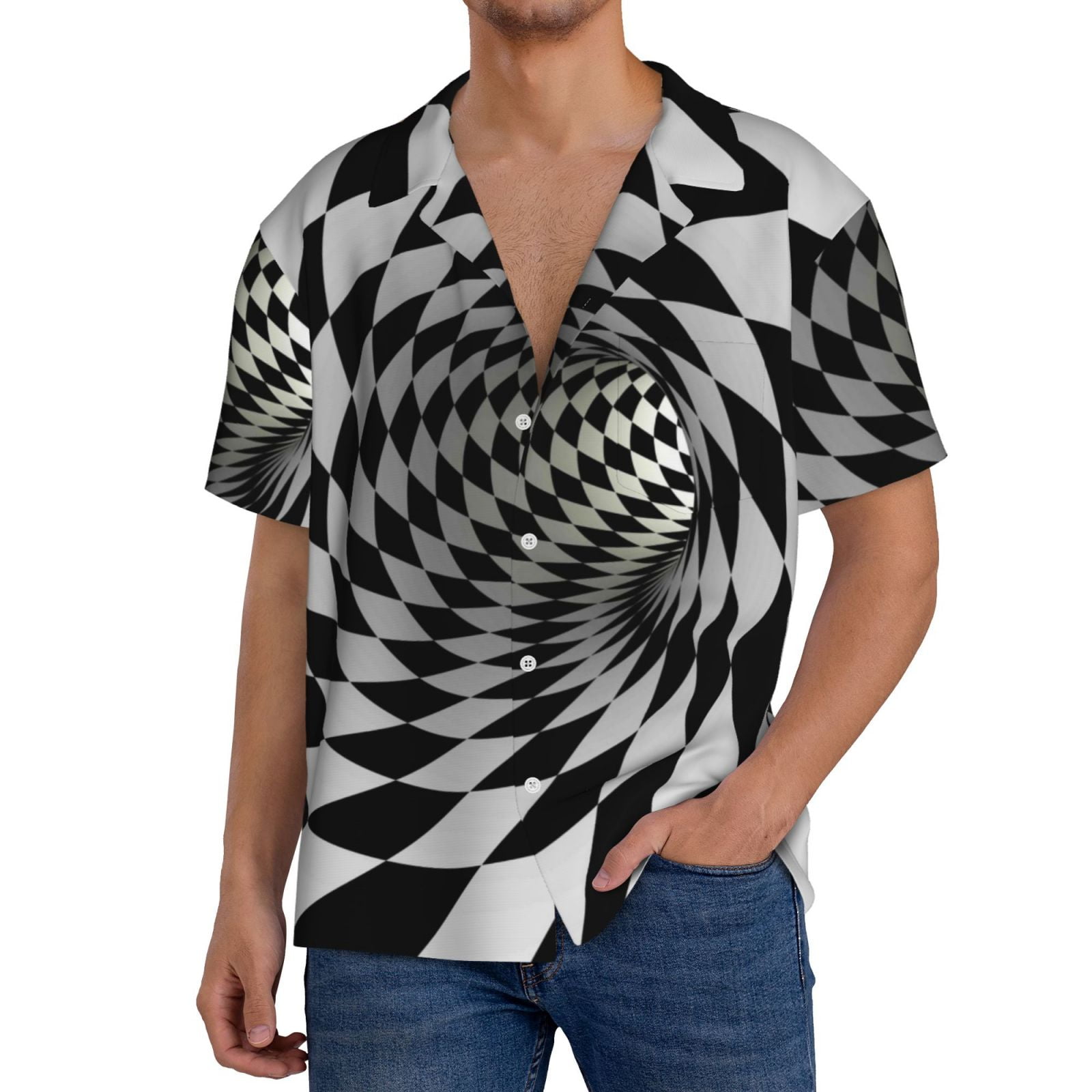 Daiia 3D Vortex Illusion Men's Linen Shirts Short Sleeve Casual Shirts ...