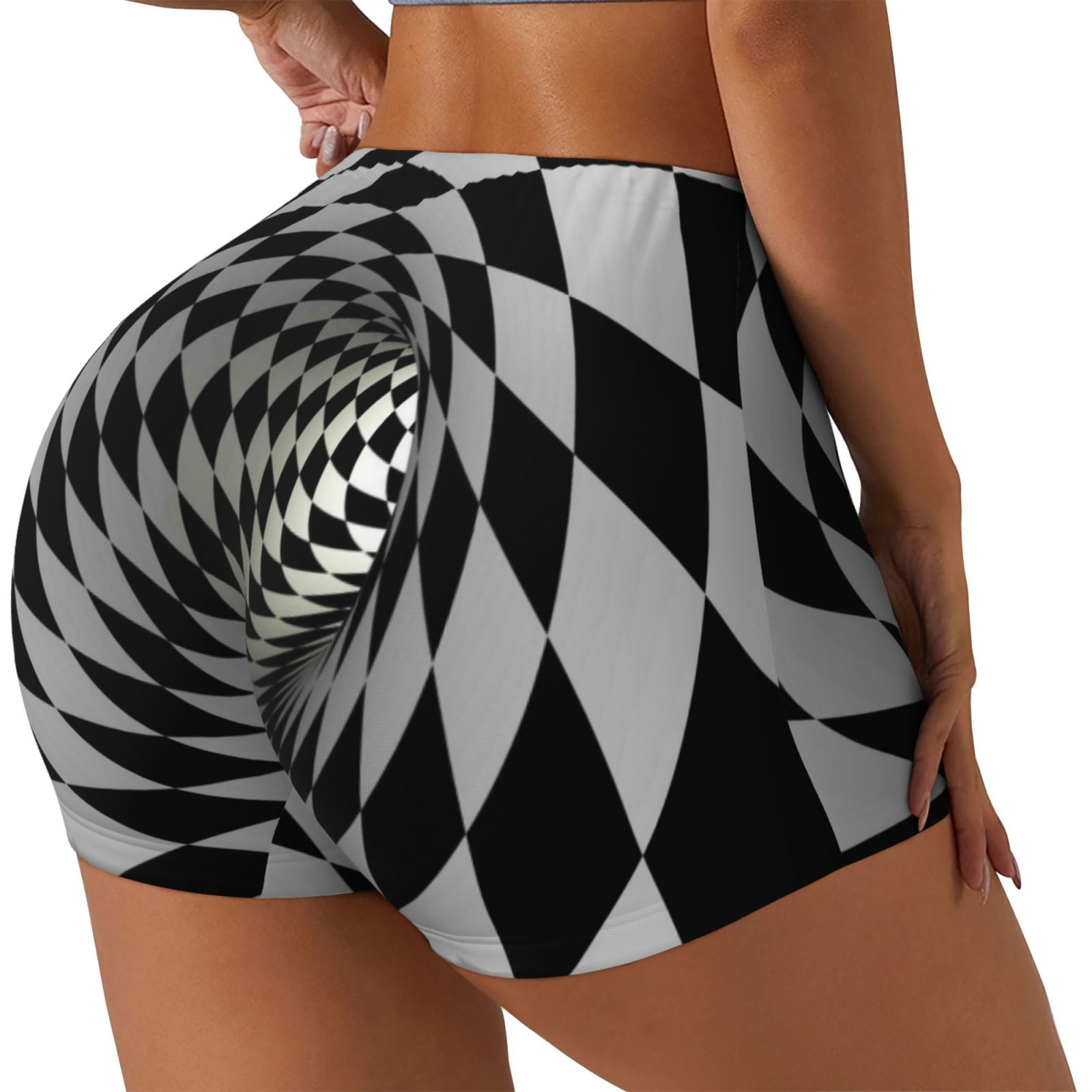 Daiia 3D Vortex Illusion Pattern Women's Workout Shorts Biker Shorts - High Waisted Workout ...