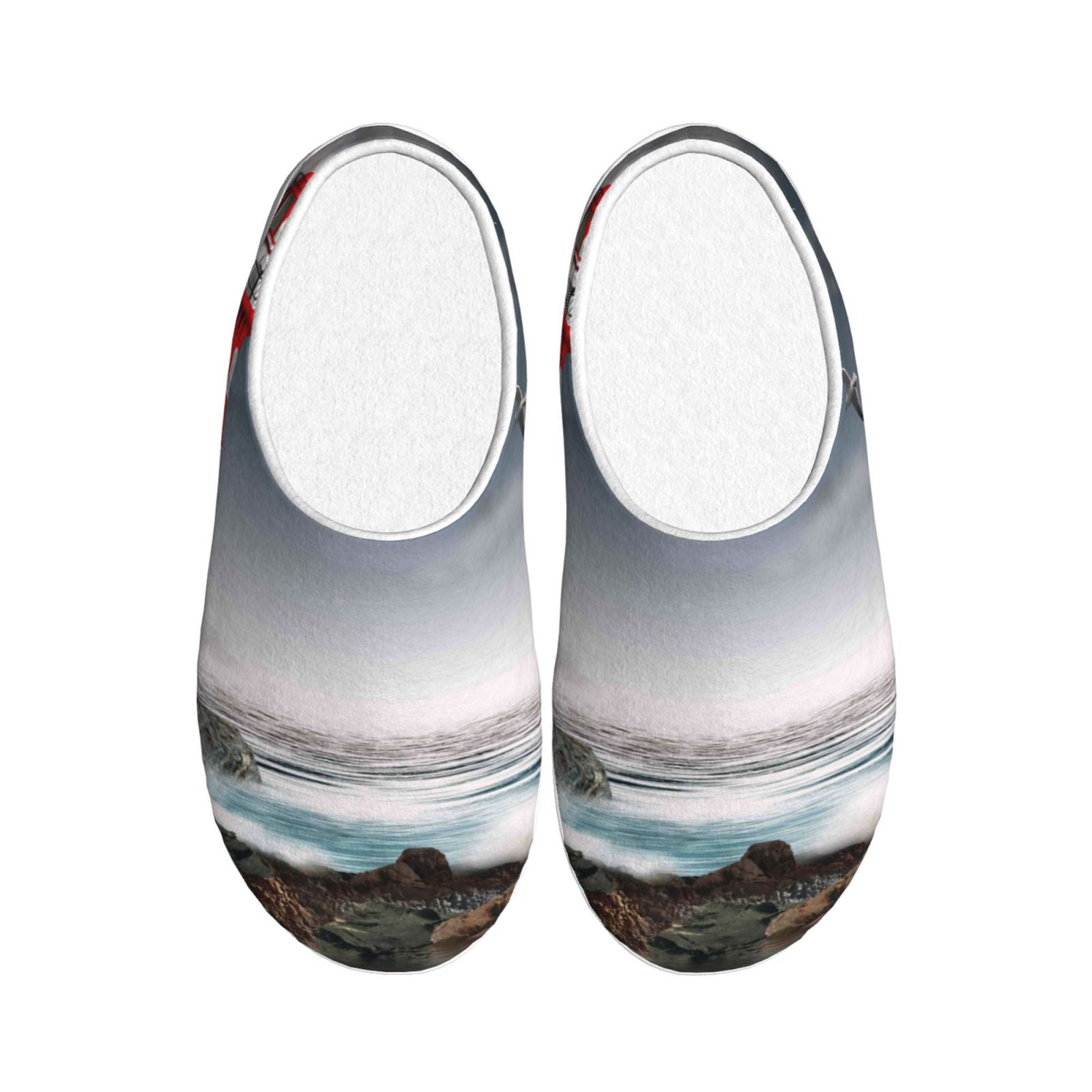 Daiia 3d Lighthouse in the Surf Print Women’s Fuzzy Slippers Memory ...