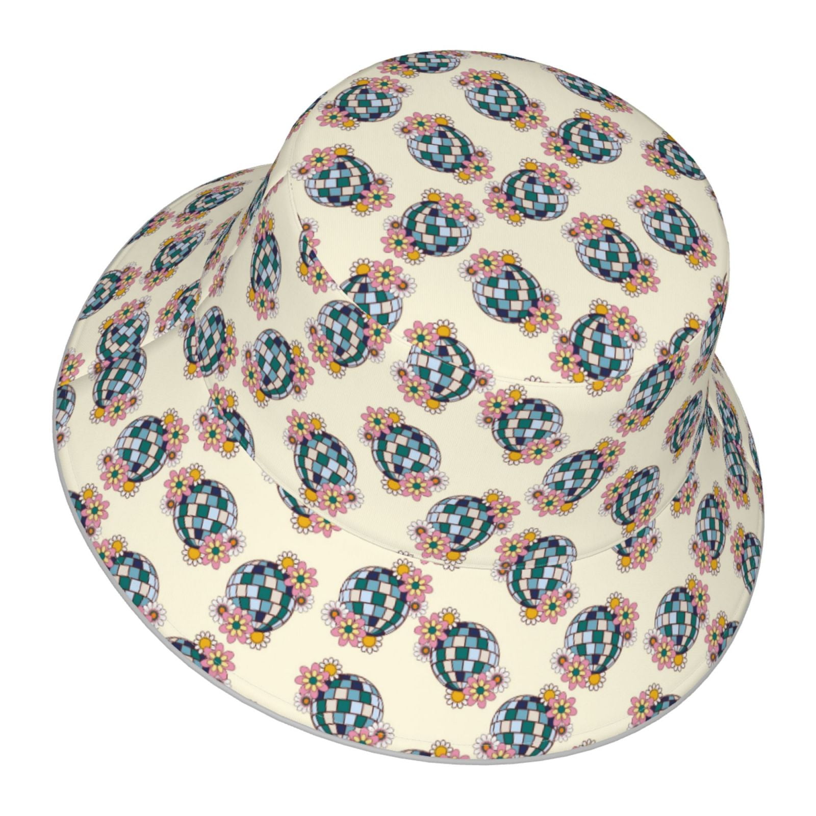 Daiia 70s Disco Ball Pattern Bucket Hat - Trendy Cotton Sun Hat for ...