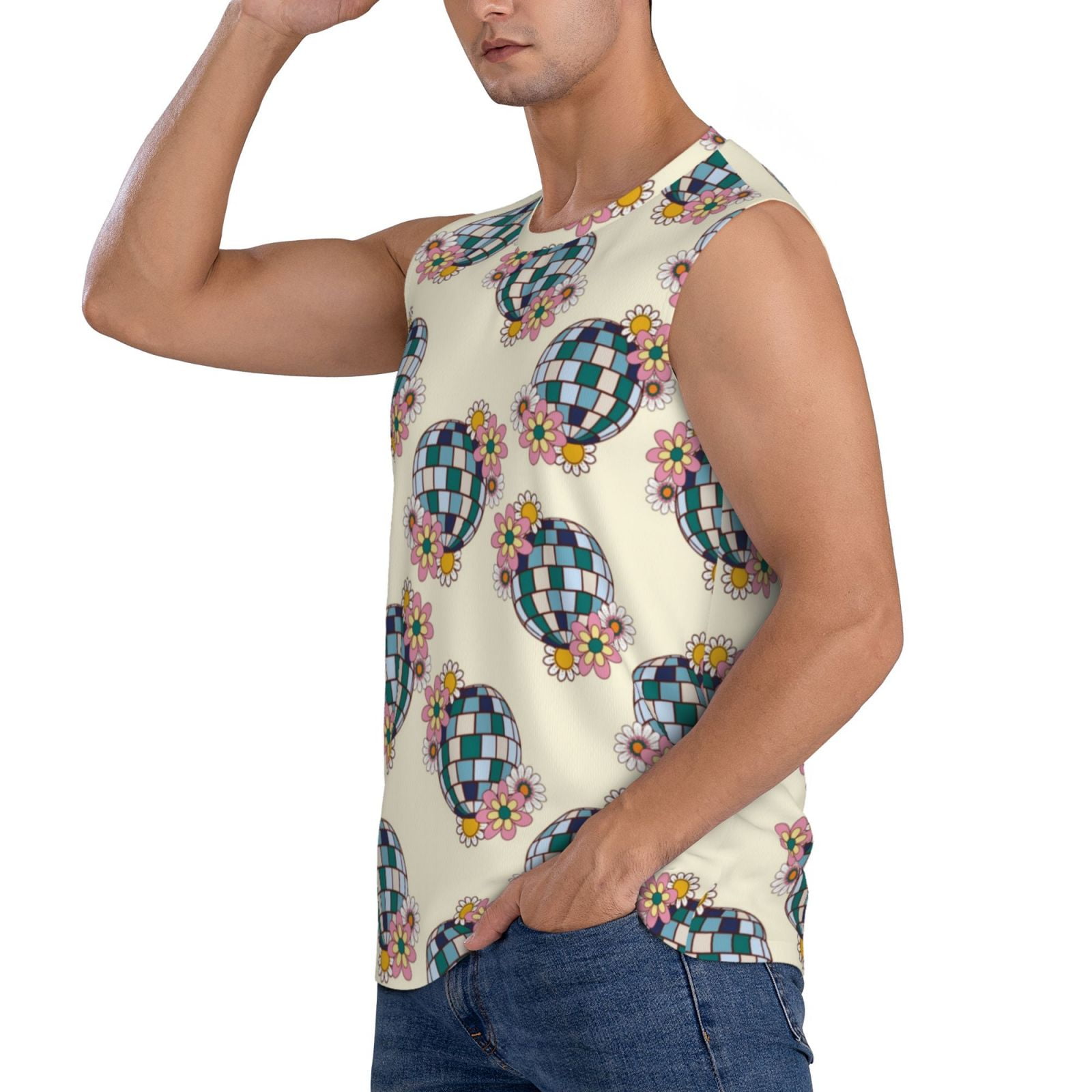 Daiia 70s Disco Ball Printed Men's Tank Tops,Casual Soft Sleeveless Gym ...