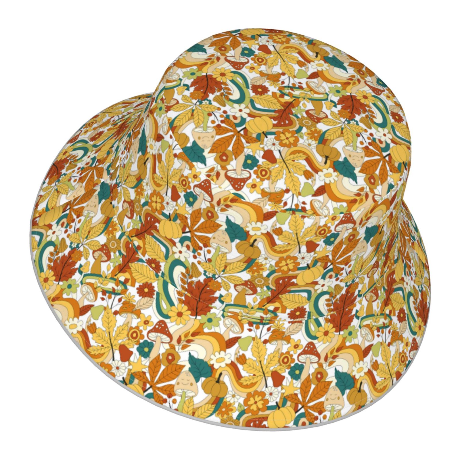 Daiia 70s Groovy Hippie Pattern Bucket Hat - Trendy Cotton Sun Hat for ...