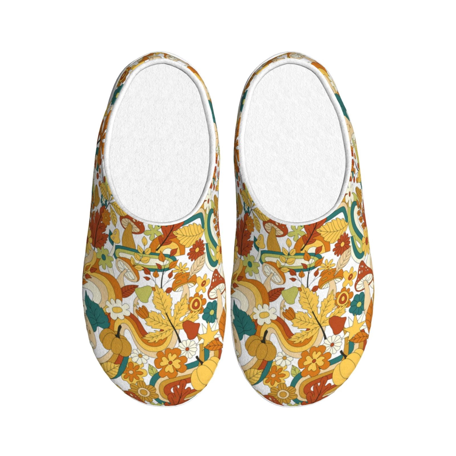 Daiia 70s Groovy Hippie Print Women’s Fuzzy Slippers Memory Foam ...