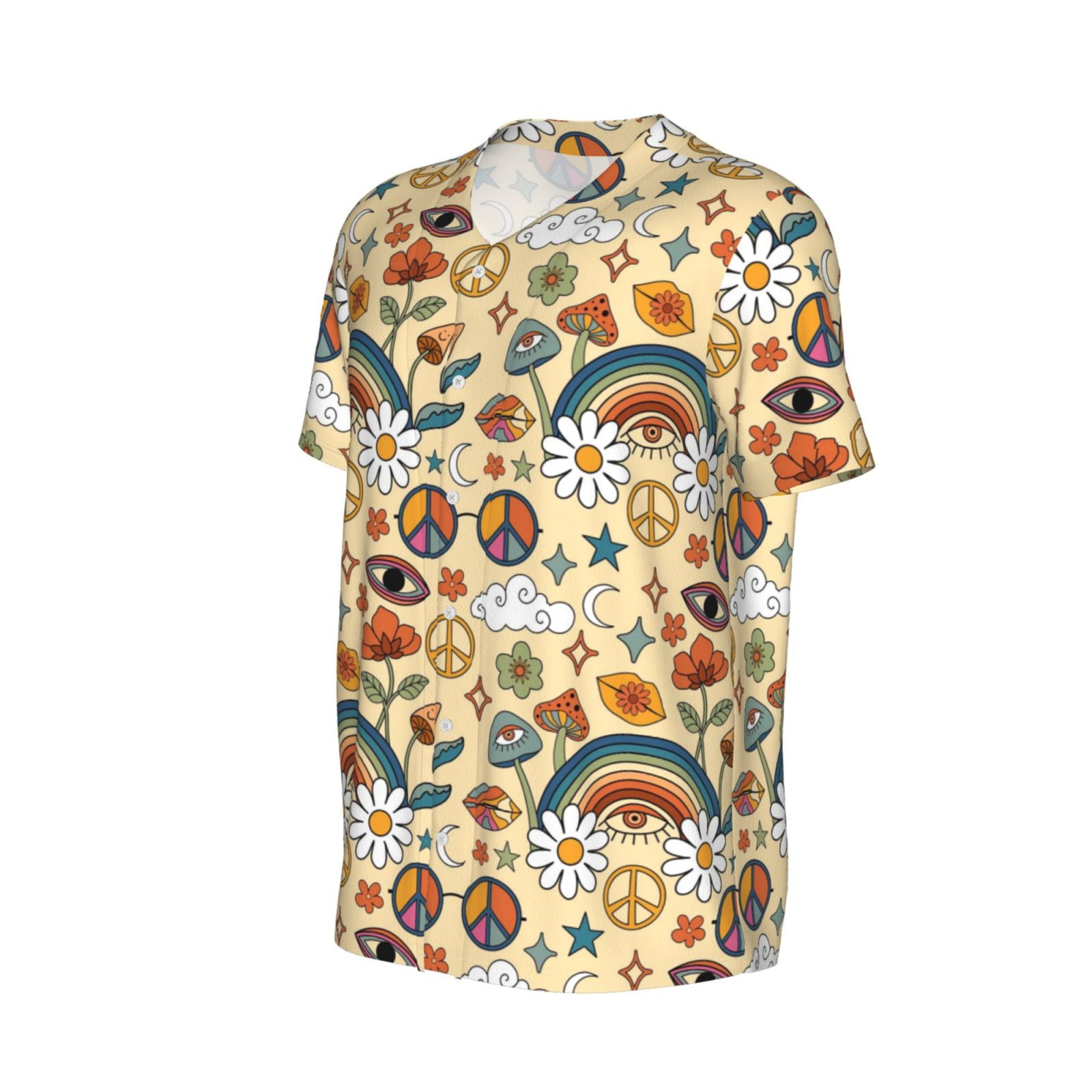 Daiia 70s Hippie Style Mens Baseball Jersey Button Down Shirts Short ...