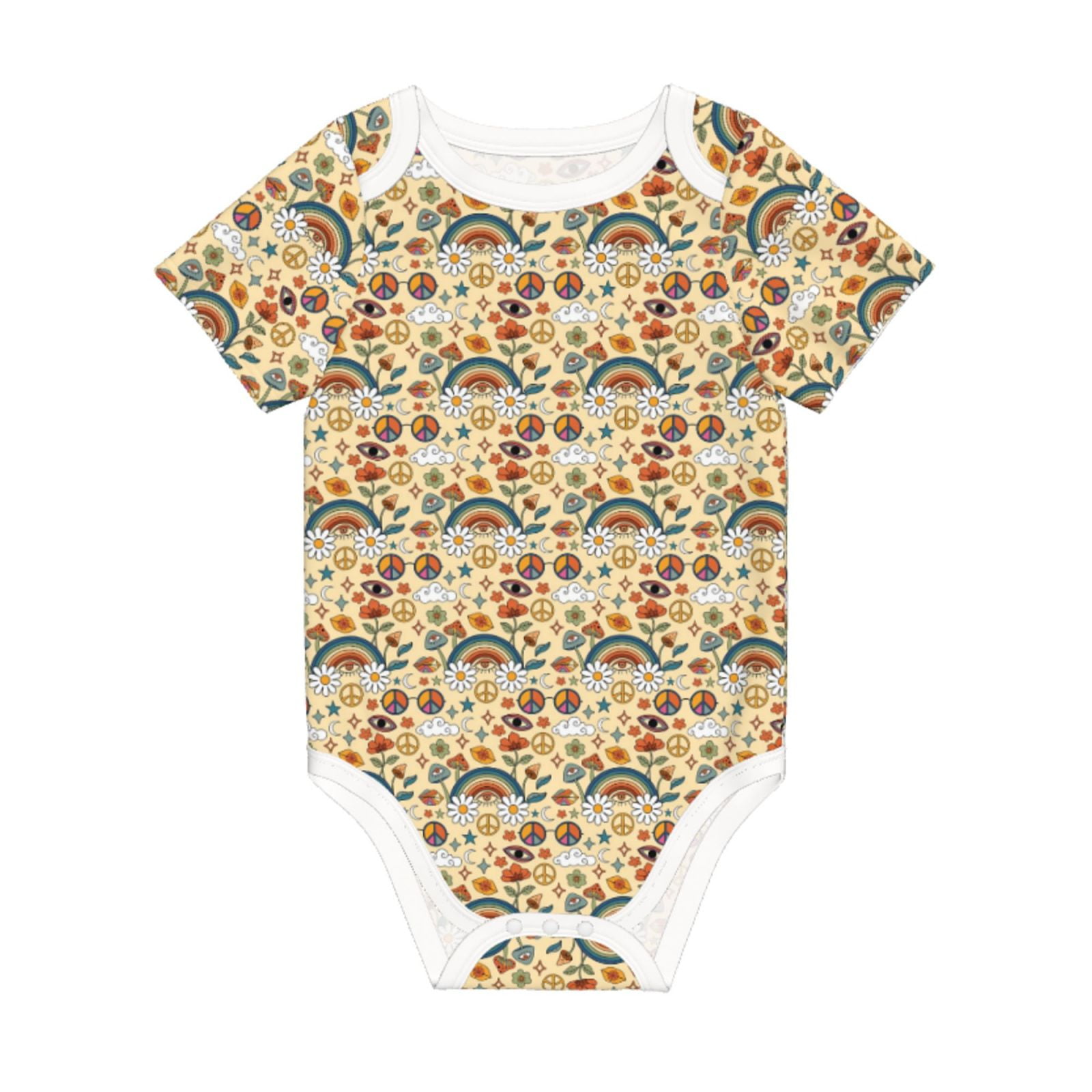 Daiia 70s Hippie Style Printed Unisex-Baby Short Sleeve Onesies ...