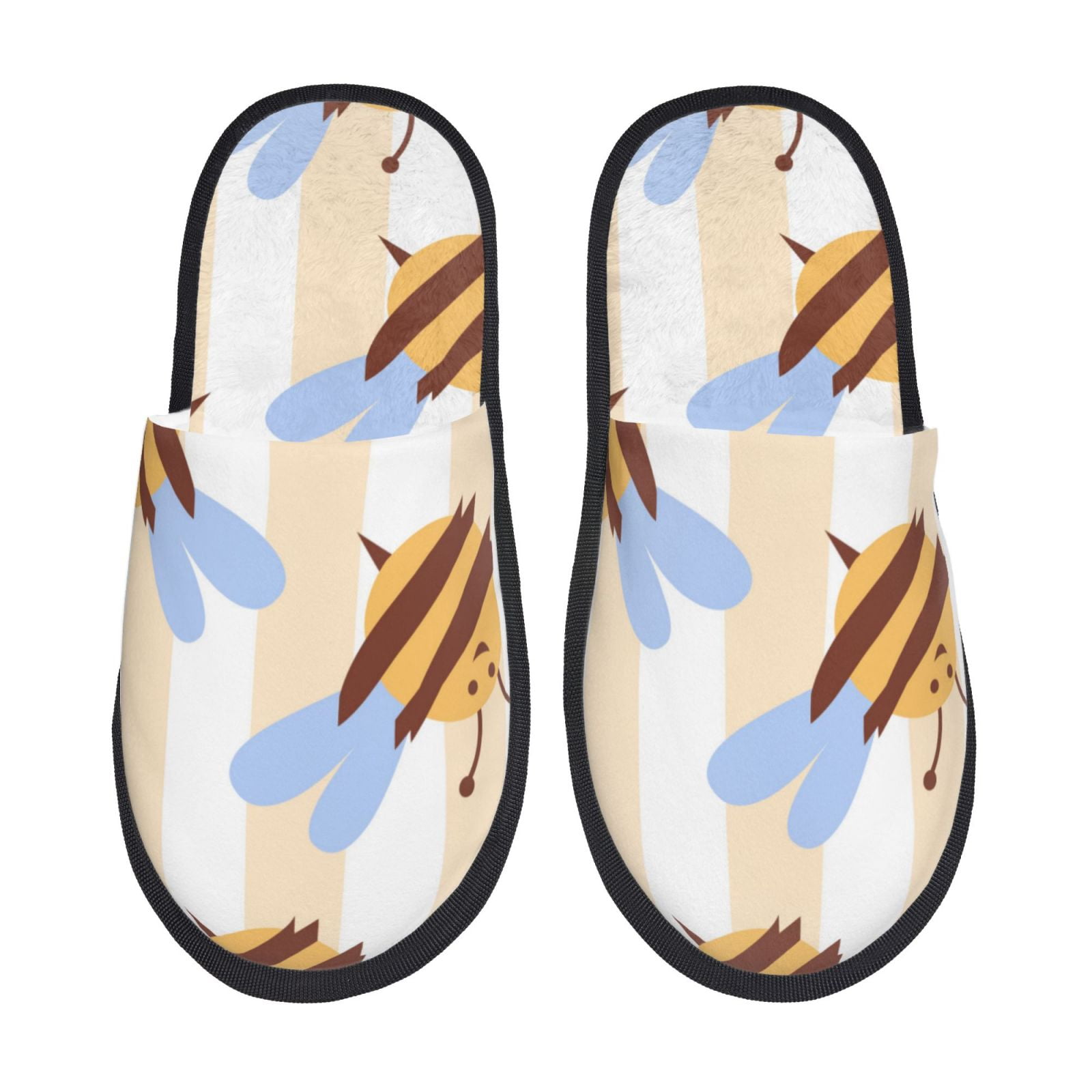 Daiia A Bee Pattern Furry Slippers for Women and Men, Soft Plush Indoor ...