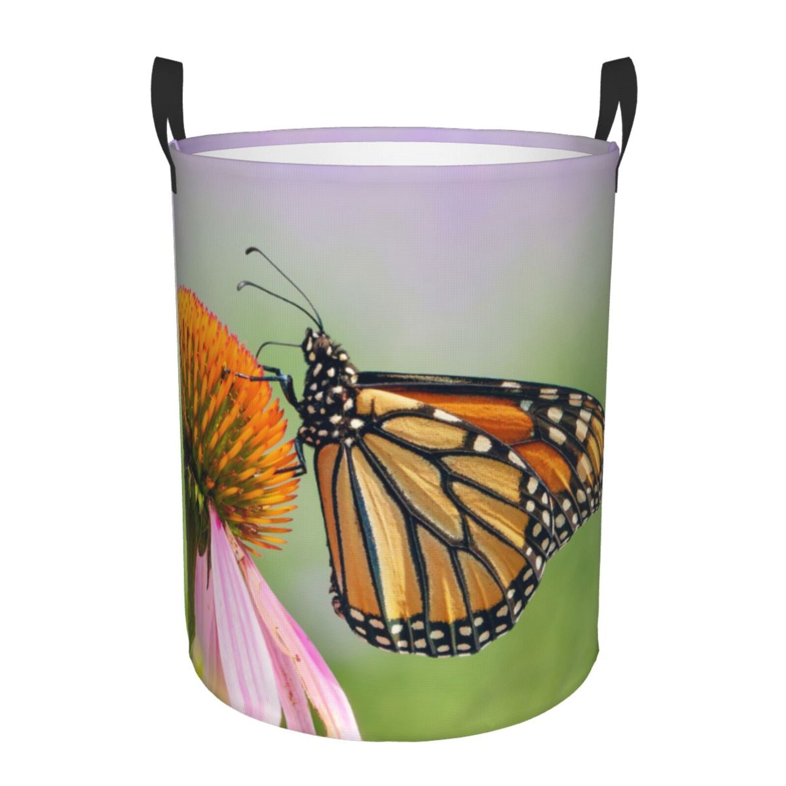 Daiia A monarch butterfly Pattern Round Laundry Basket with Handles ...