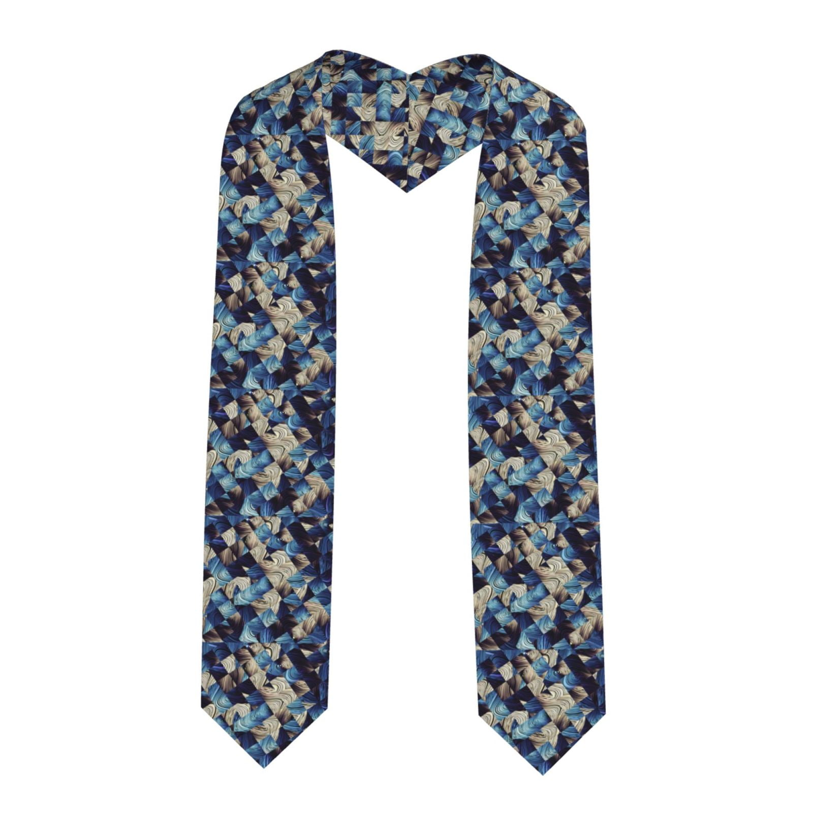 Daiia Abstract Blue Squares Pattern Graduation Shawl Stole – Satin ...