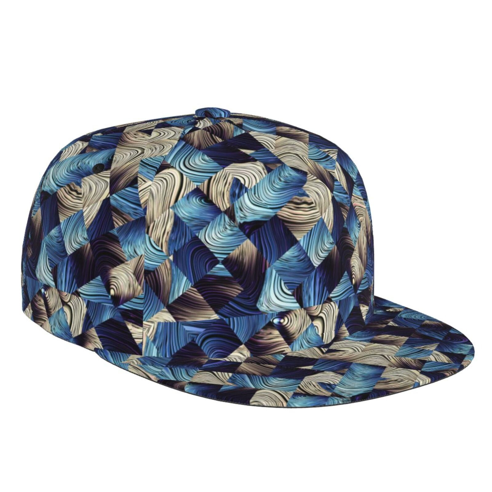 Daiia Abstract Blue Squares print Flat Bill Hats Flat Brim Trucker Cap ...