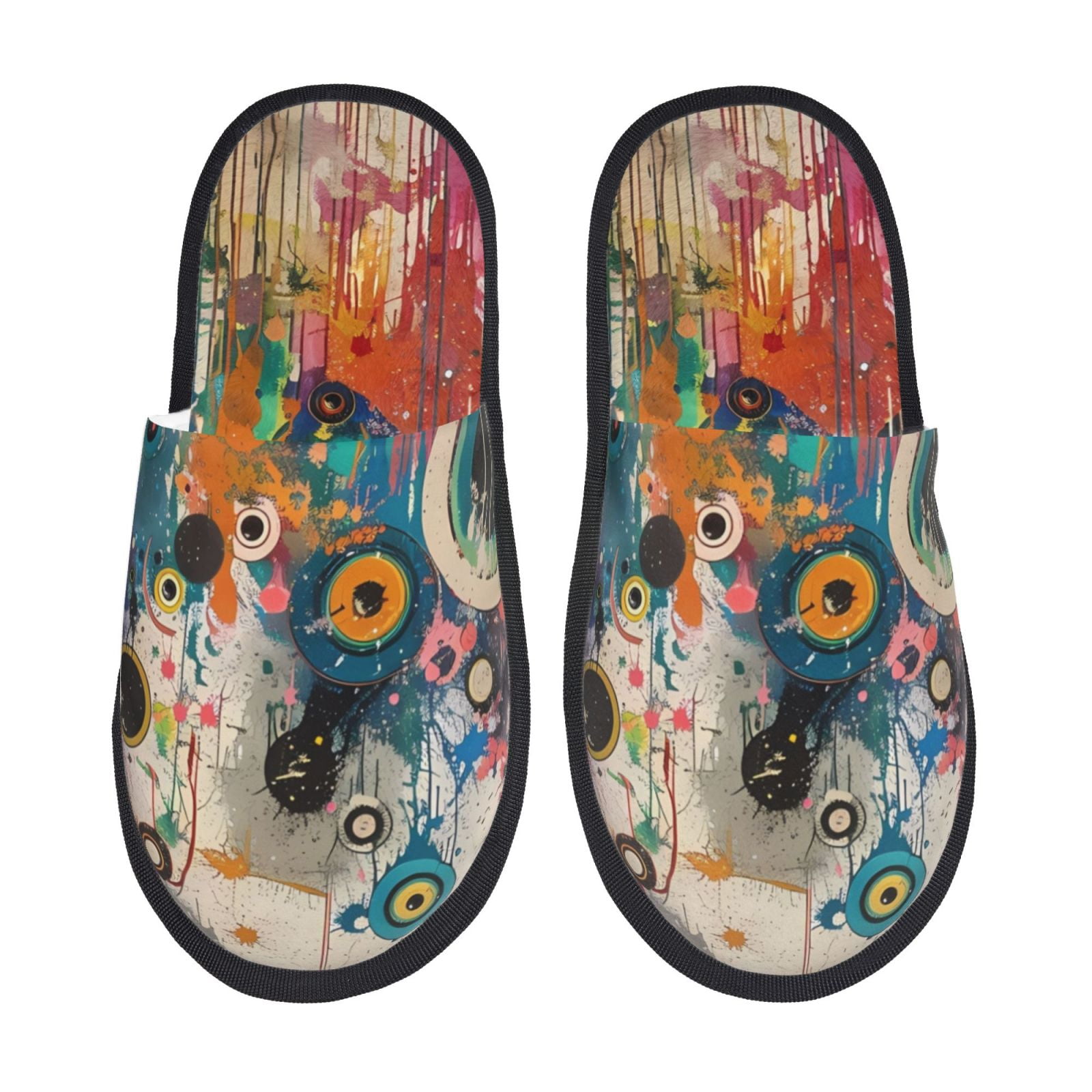 Daiia Abstract Colorful Dripping Circles Pattern Furry Slippers for ...