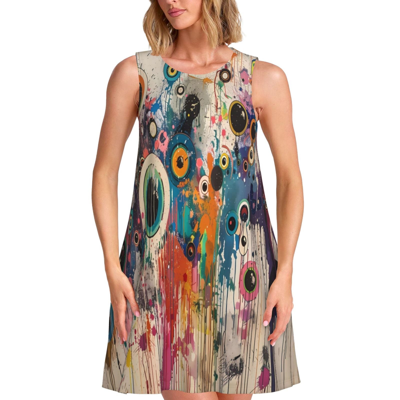 Daiia Abstract Colorful Dripping Circles Print Women's Dresses 2025 ...