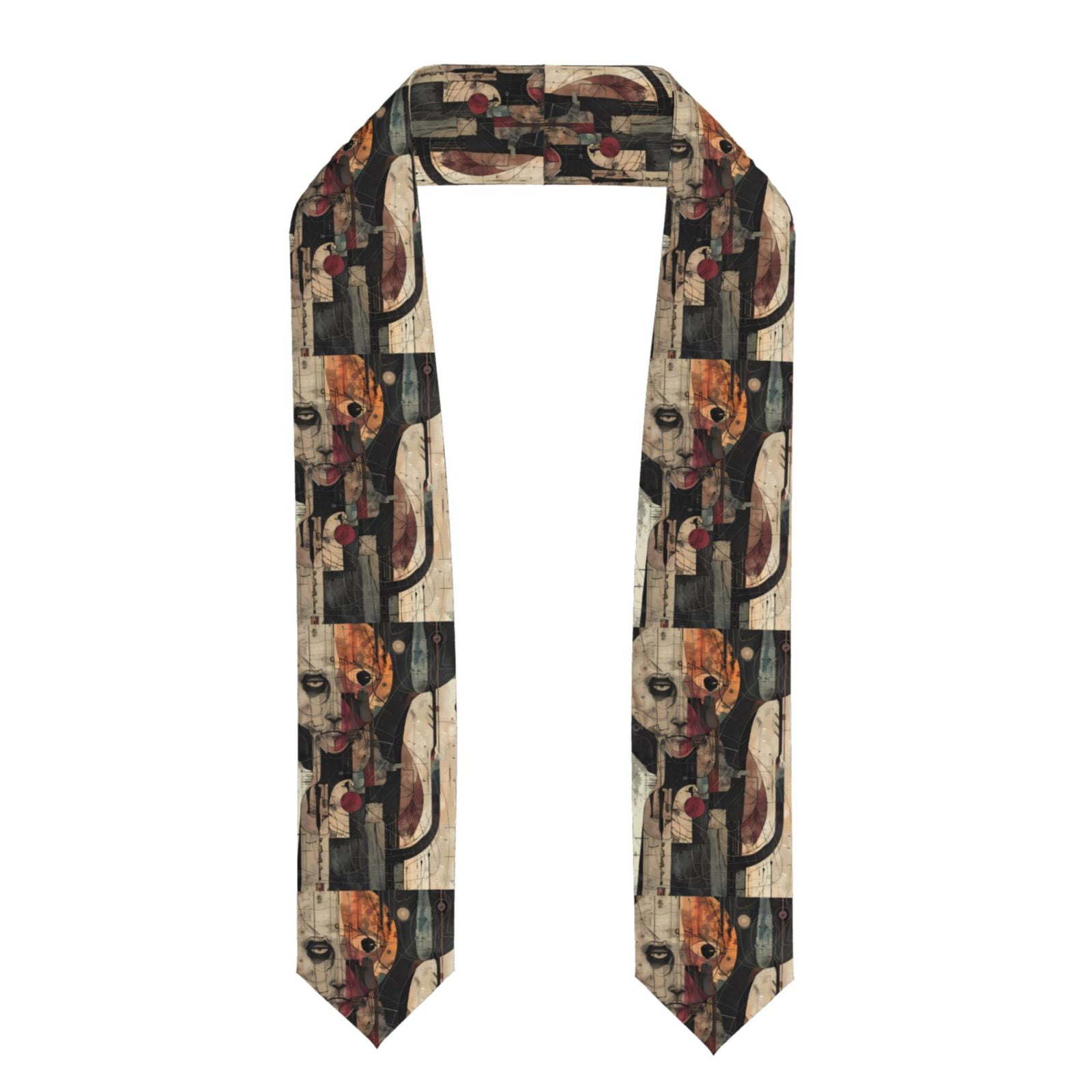 Daiia Abstract Geometric Faces Pattern Graduation Shawl Stole – Satin ...