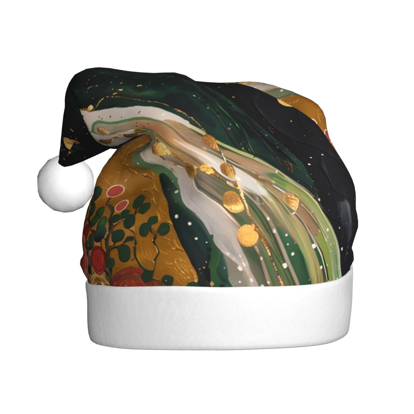 Daiia Abstract Gold Floral Galaxy Print Christmas Knitted Beanie Hat ...