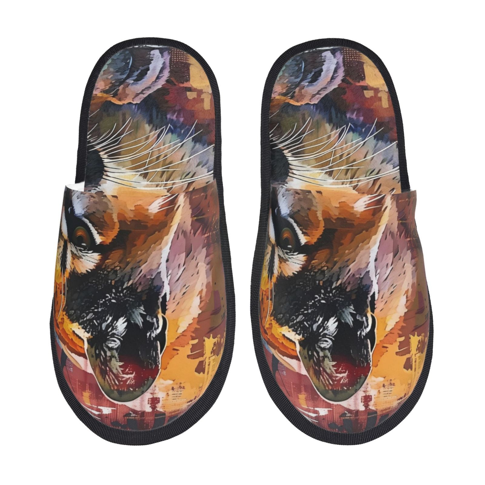 Daiia Abstract Lion Painting Pattern Furry Slippers for Women and Men ...
