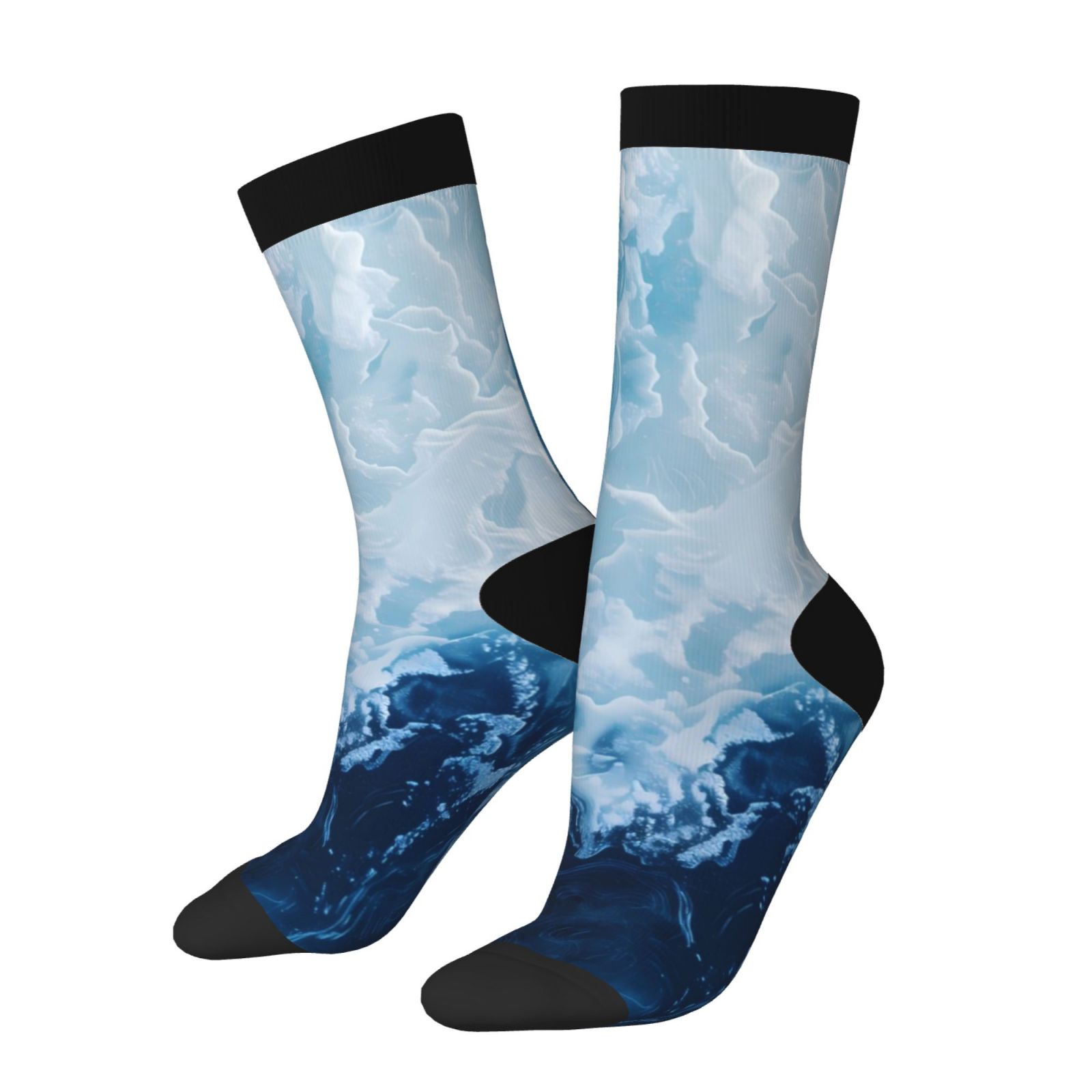 Daiia Abstract Ocean Waves Print Crew Socks – Soft Breathable Long ...