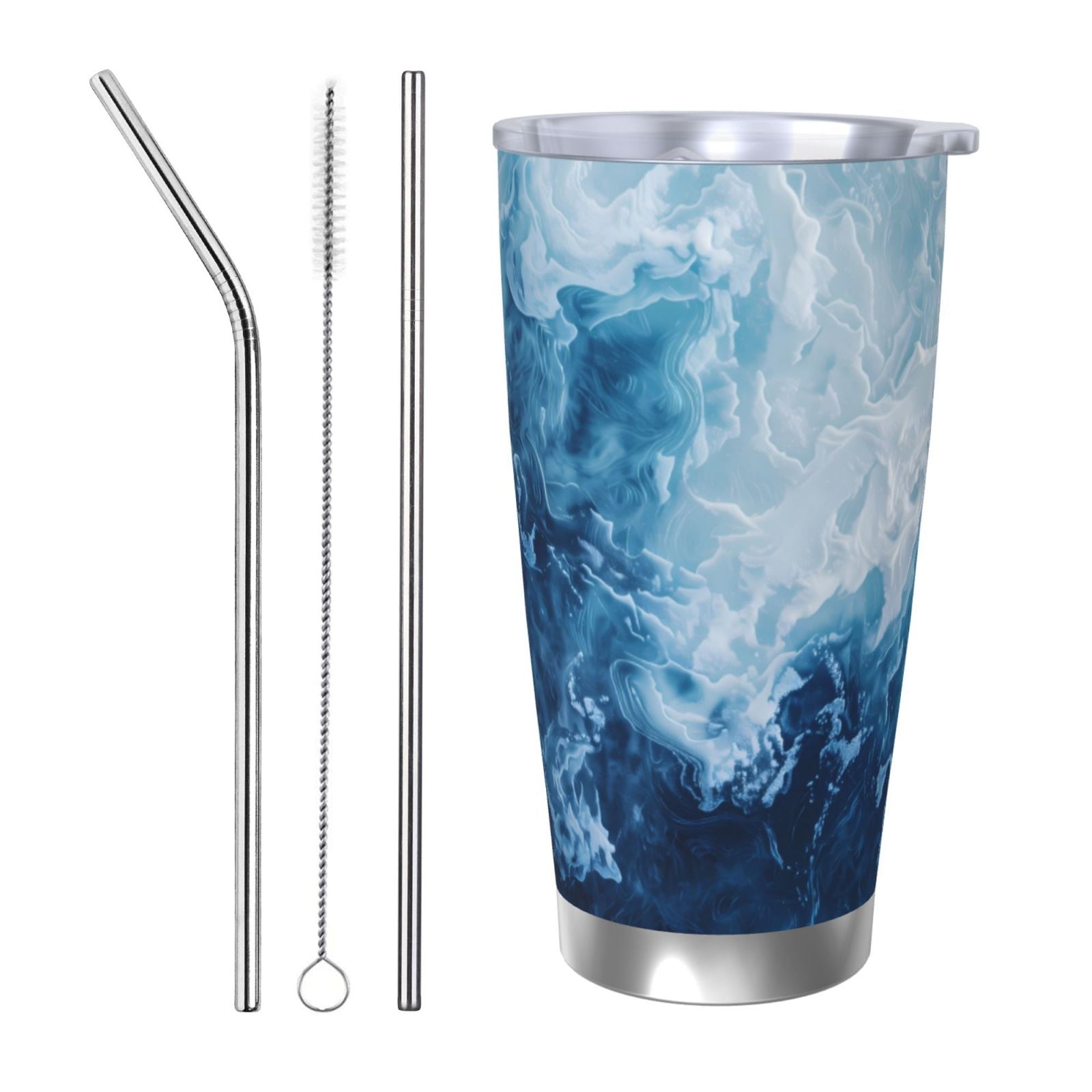 Daiia Abstract Ocean Waves Printed 20oz Insulated Coffee Cup with Straw ...
