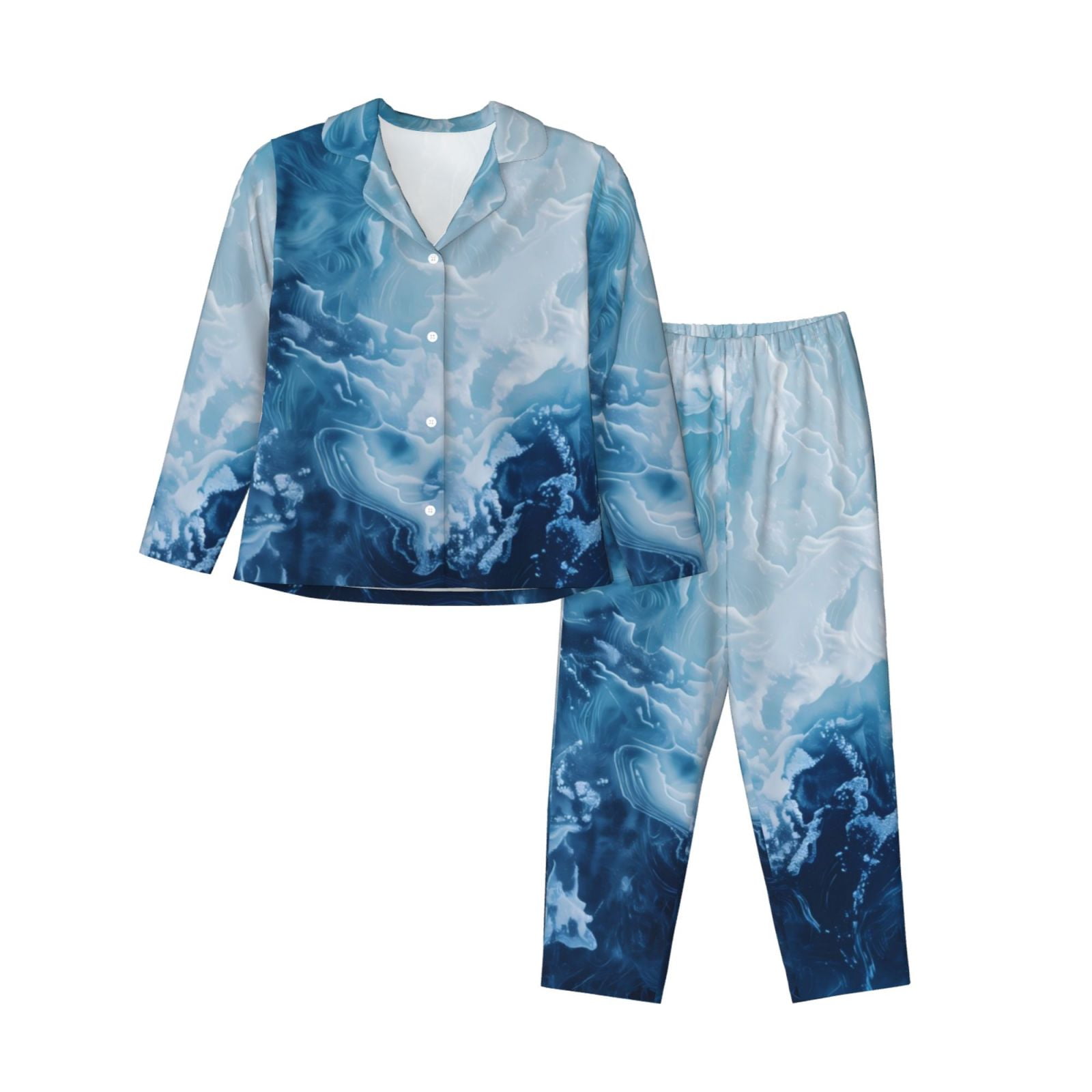 Daiia Abstract Ocean Waves for Women's Long-Sleeved Pajama Set – Soft ...