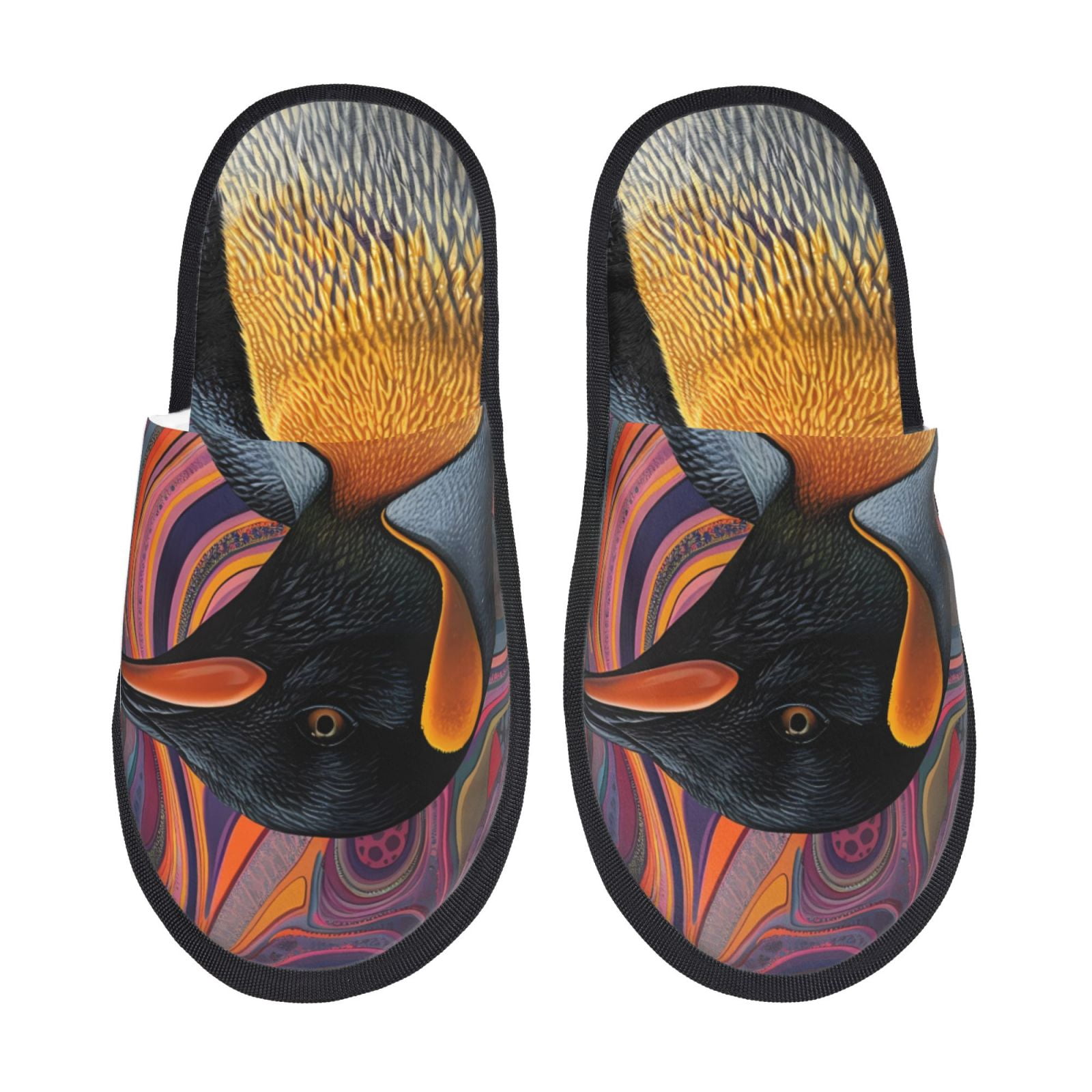 Daiia Abstract Pattern Penguin Pattern Furry Slippers for Women and Men ...