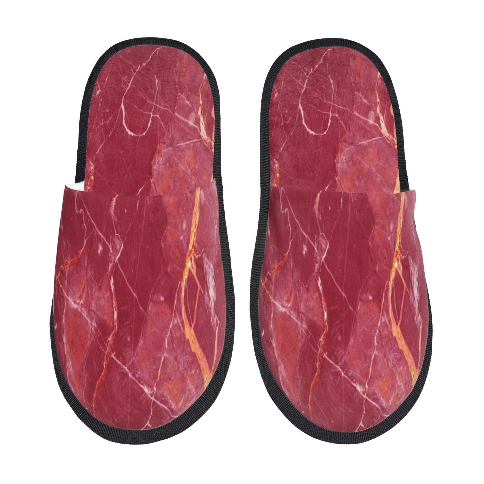 Daiia Abstract Red Marble Pattern Furry Slippers for Women and Men ...
