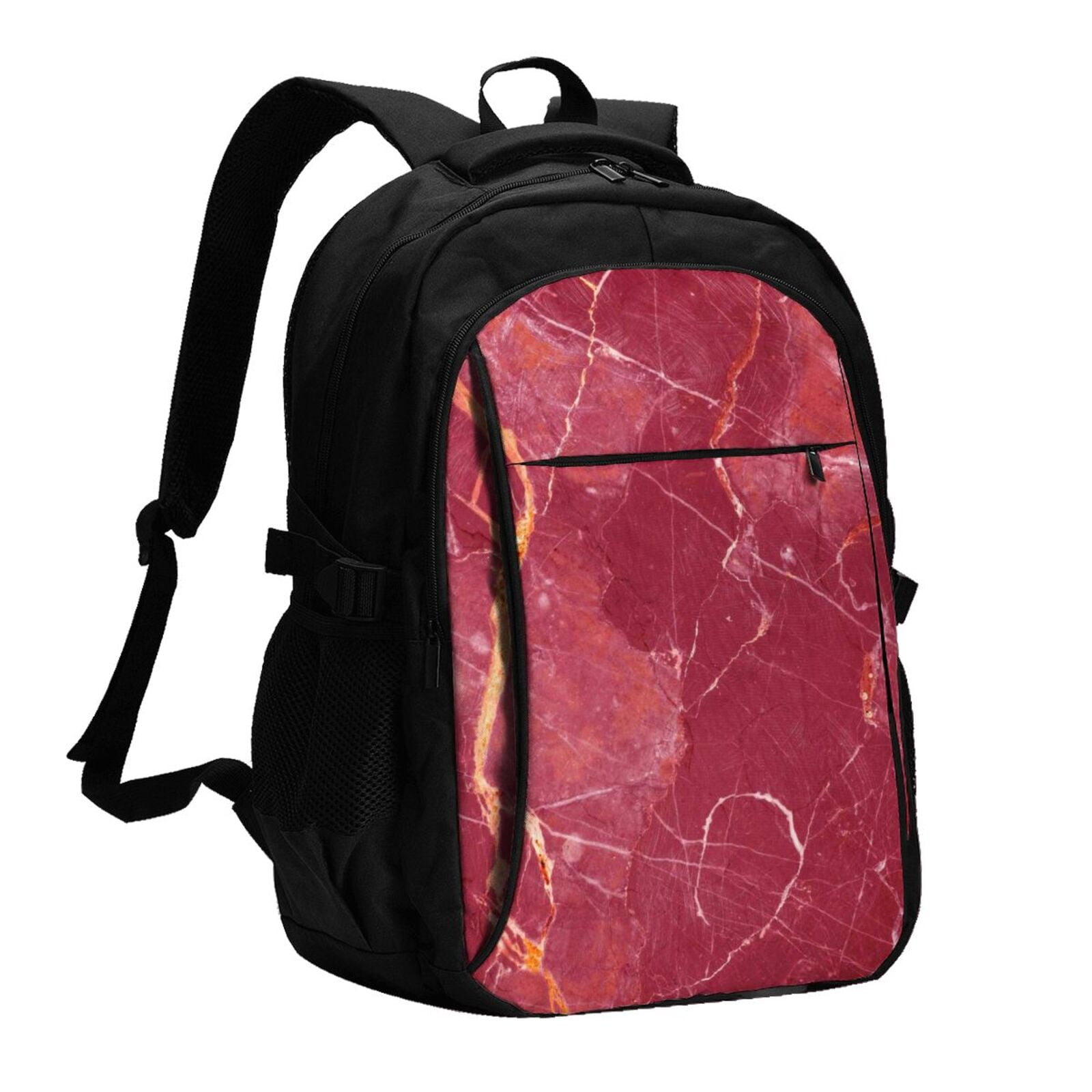 Daiia Abstract Red Marble Pattern USB Charging Backpack for Men and ...