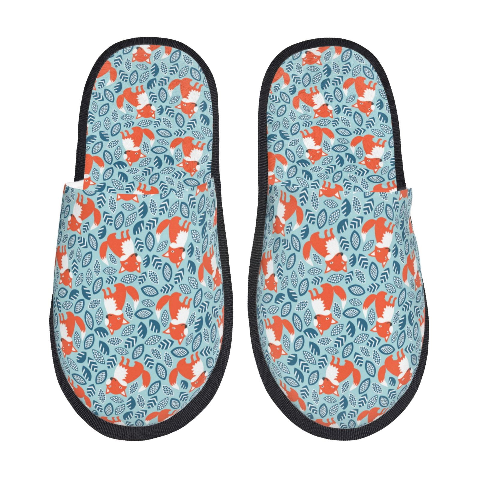 Daiia Abstract leaves fox Pattern Furry Slippers for Women and Men ...