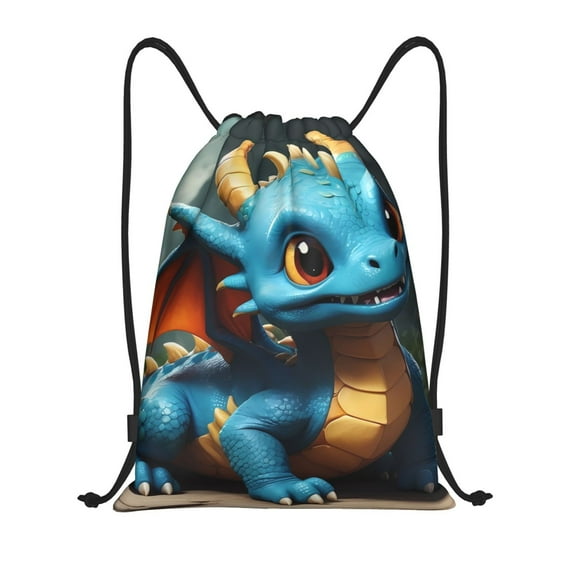 Daiia Adorable Blue Baby Dragon Pattern Drawstring Backpack, Gym Bag ...