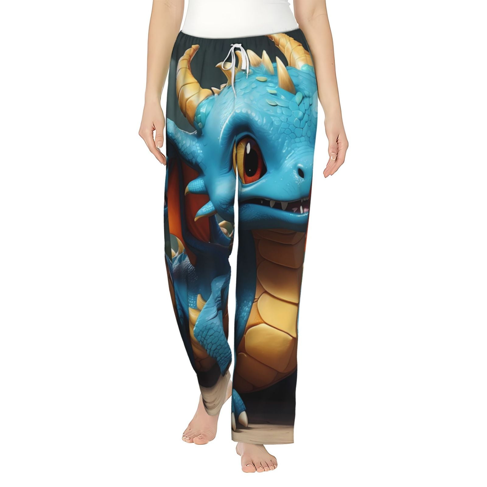 Daiia Adorable Blue Baby Dragon Women's Sleep Pant with Pockets and ...