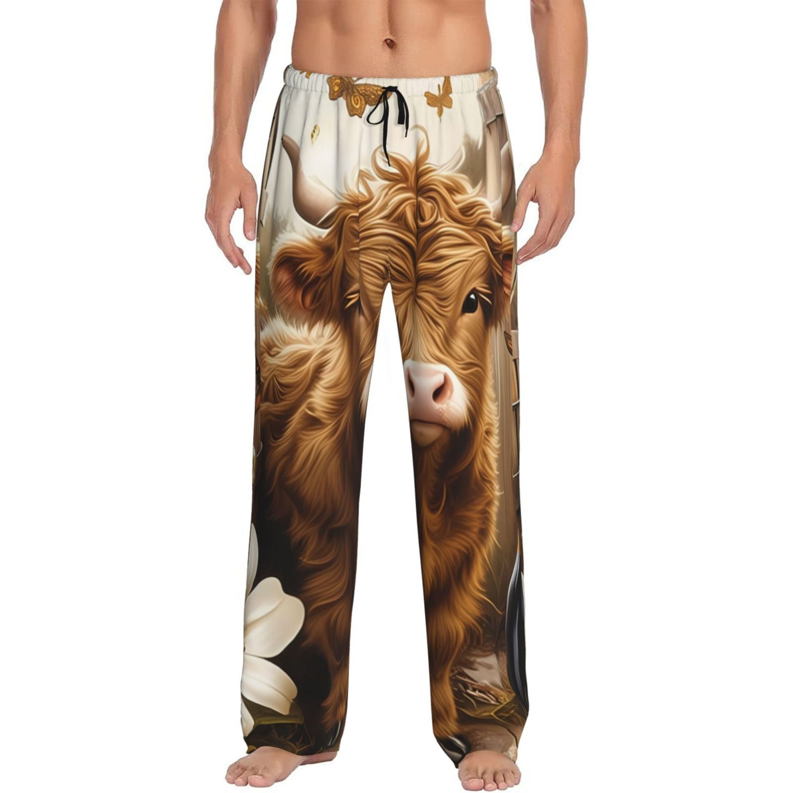 Daiia Adorable Calf Butterflies Champagne Men's Sleep Pant with Pockets ...