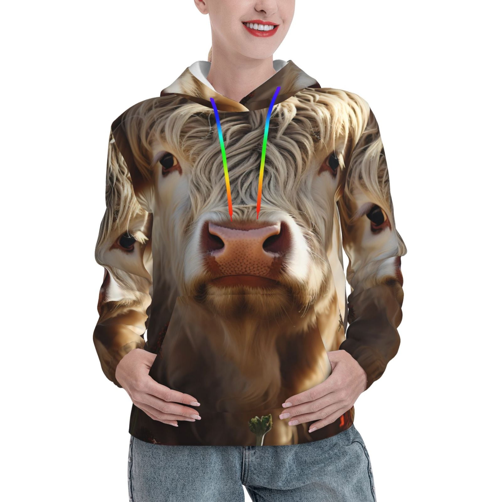 Daiia Adorable Flower Field Cow Pattern Women's Fashion Hoodies ...