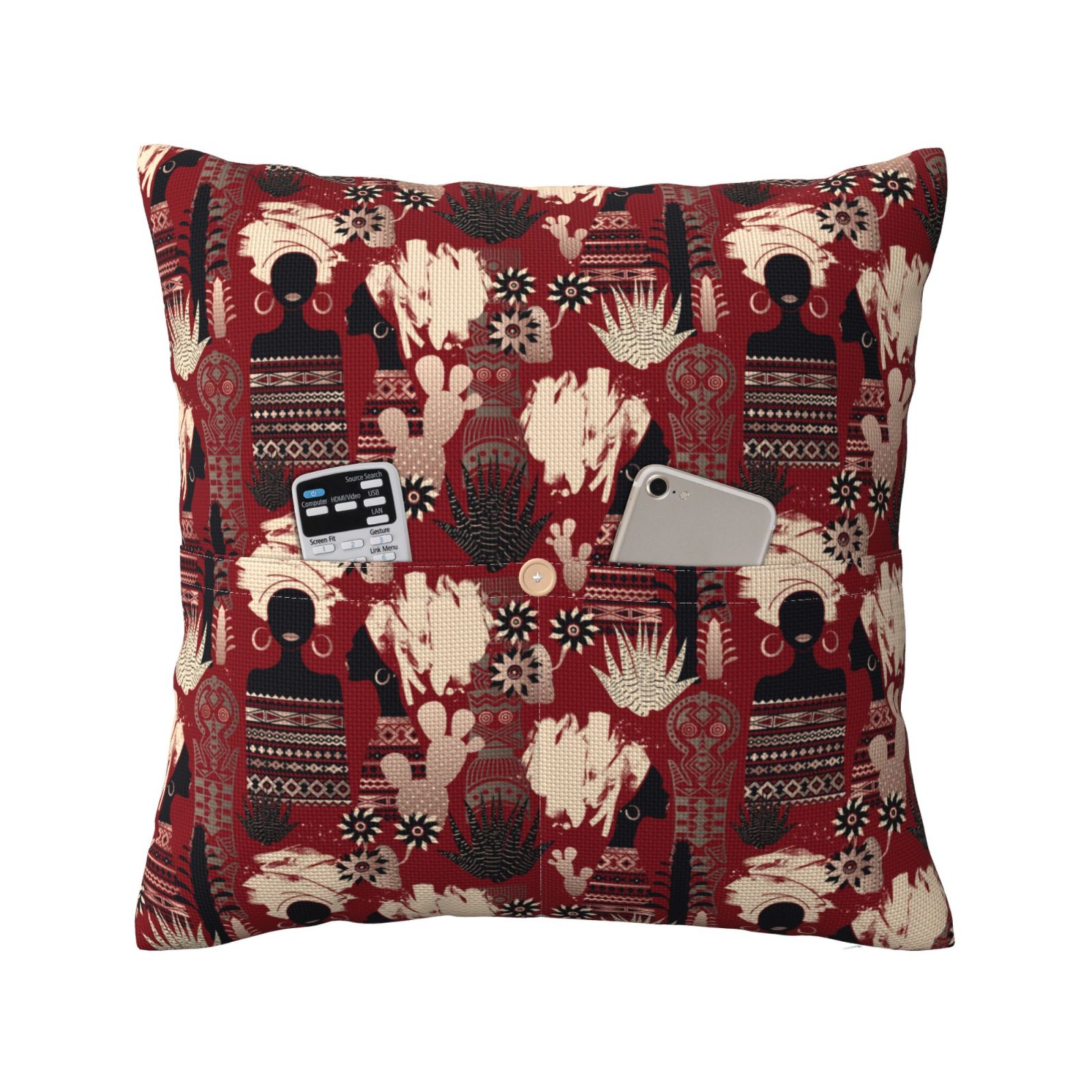 Daiia African Women A Pattern Linen Decorative Throw Pillow Cover with ...