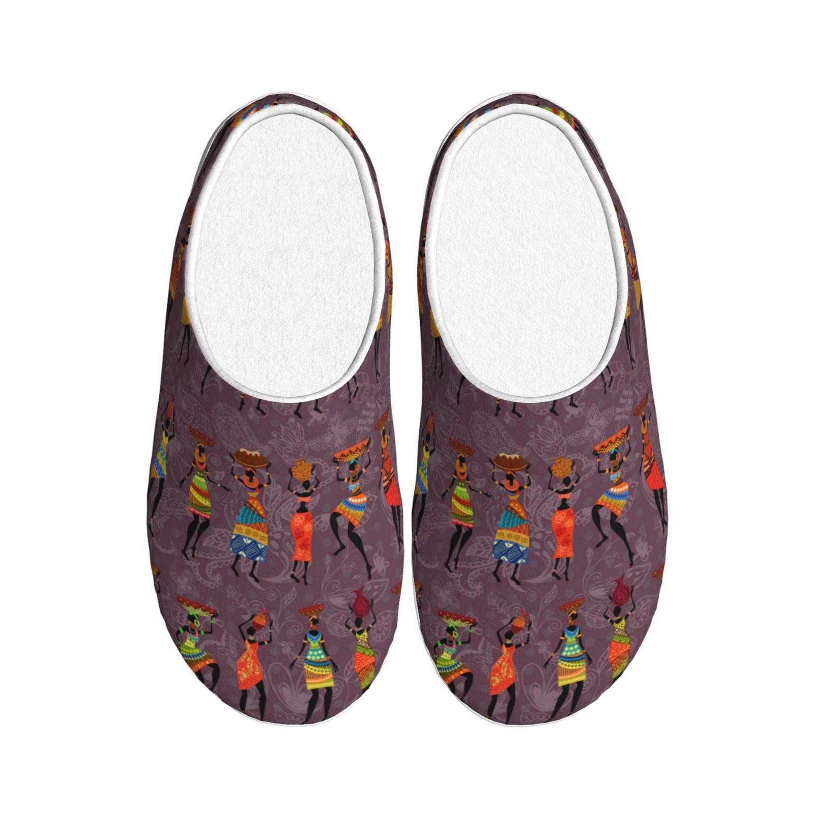 Daiia African Women Print Women’s Fuzzy Slippers Memory Foam ...