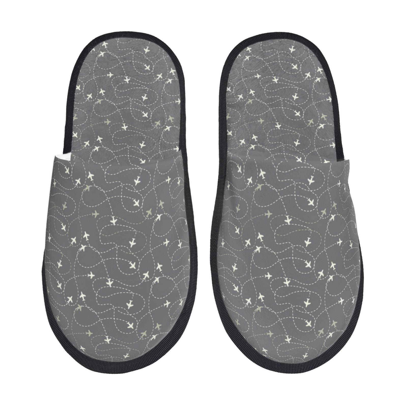 Daiia Airplane Routes Around The World Pattern Furry Slippers for Women ...