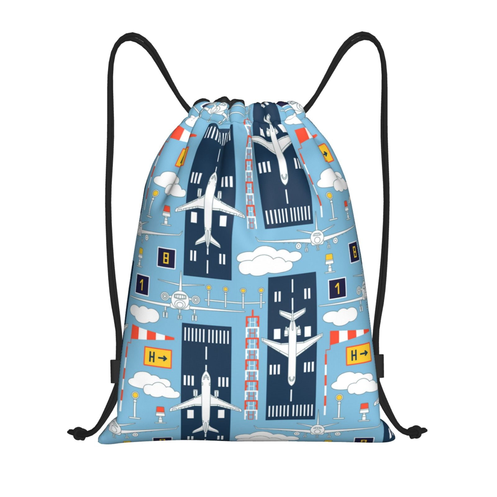 Daiia Airplanes and Aviation Signs Pattern Drawstring Backpack, Gym Bag ...