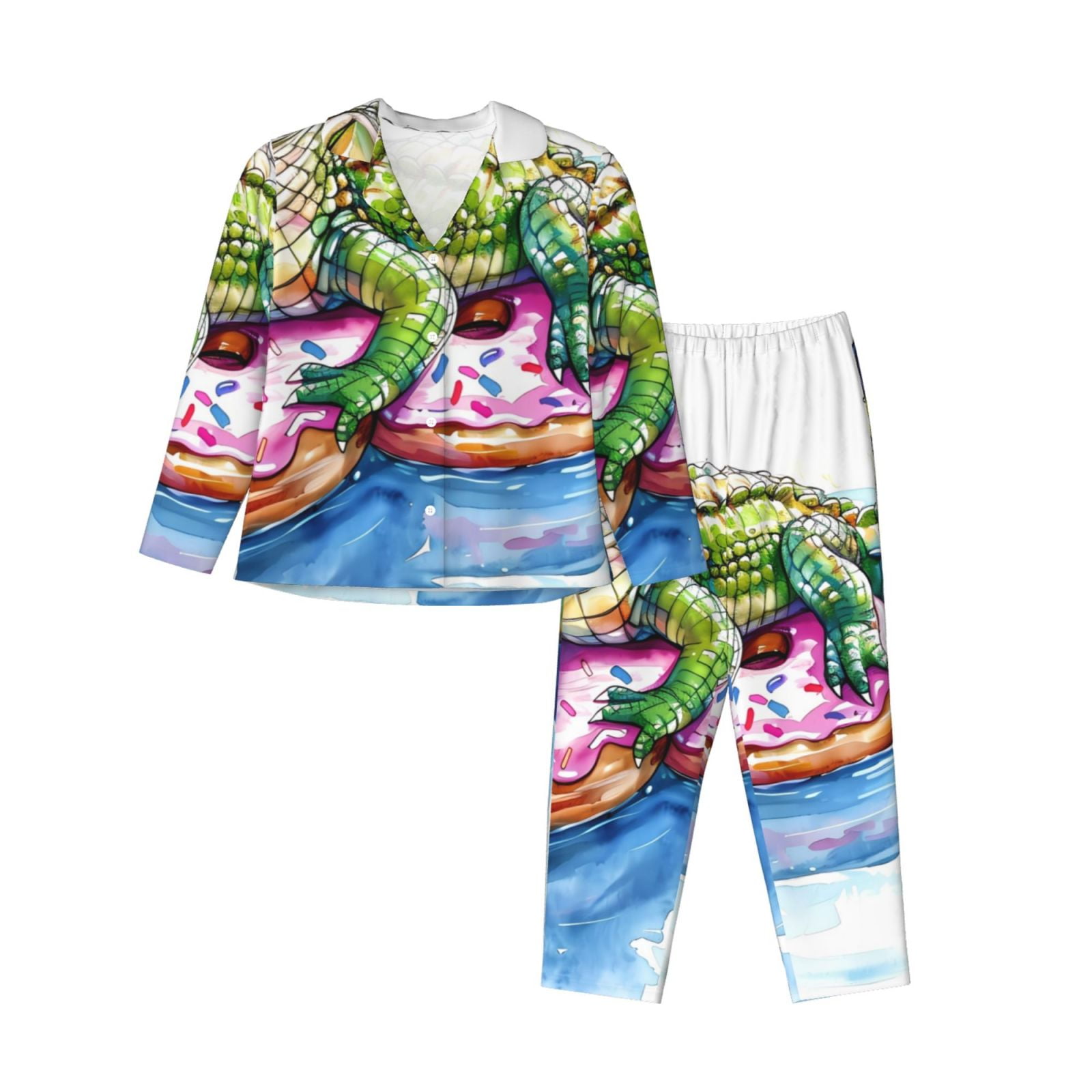 Daiia Alligator Donut Pool Float for Women's Long-Sleeved Pajama Set ...