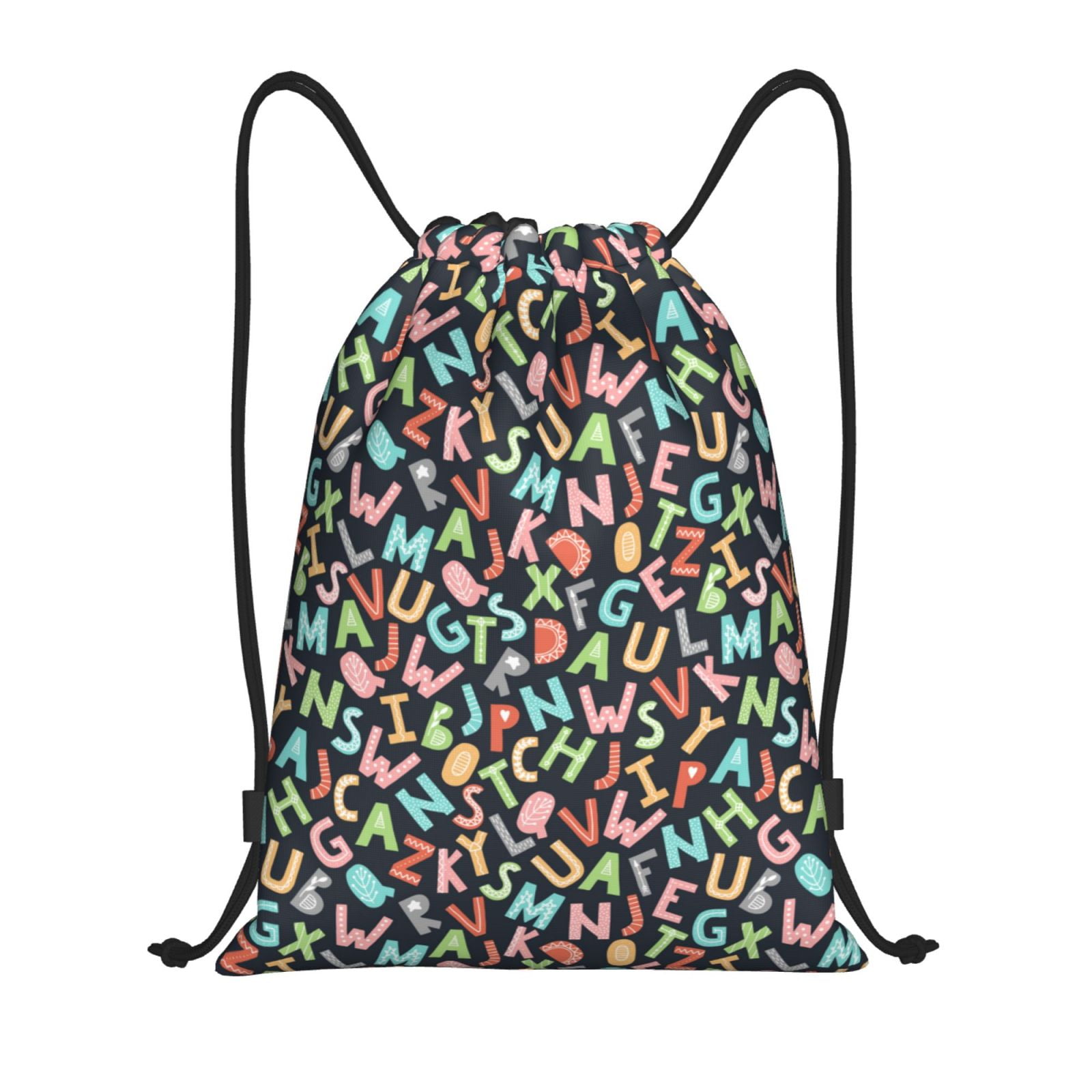 Daiia Alphabet Pattern Drawstring Backpack, Gym Bag, Lightweight ...