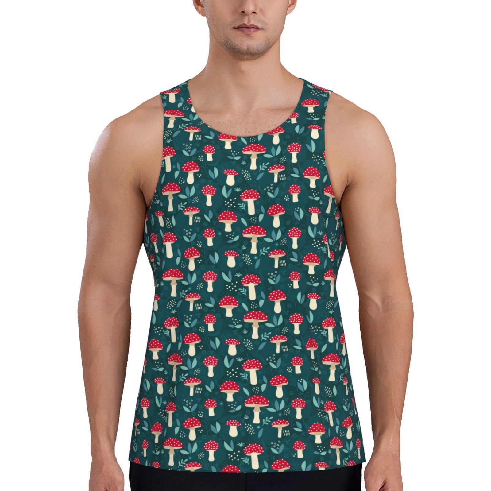 Daiia Amanita Mushroom Printed Men's Quick Dry Fit Muscle Tank Top Slim ...