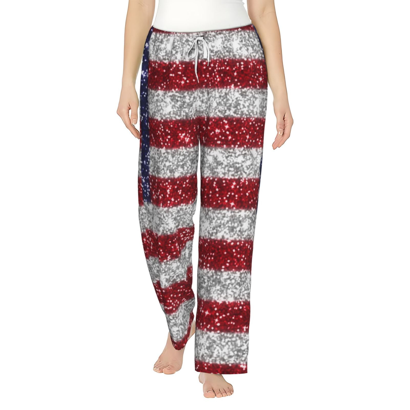 Daiia America Flag Glitter Women's Sleep Pant with Pockets and ...