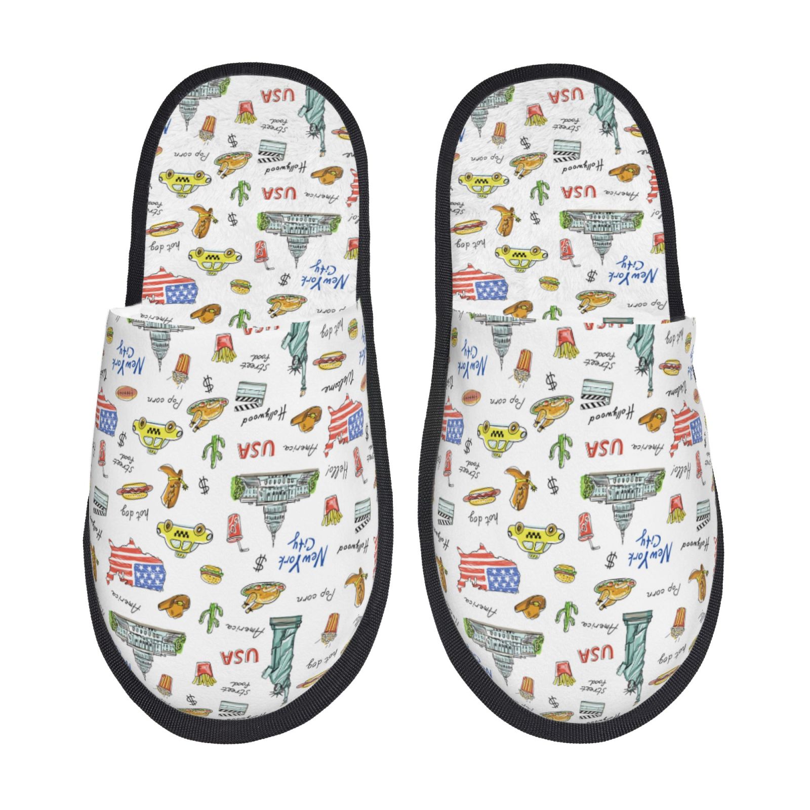 Daiia America Landmarks Pattern Furry Slippers for Women and Men, Soft ...