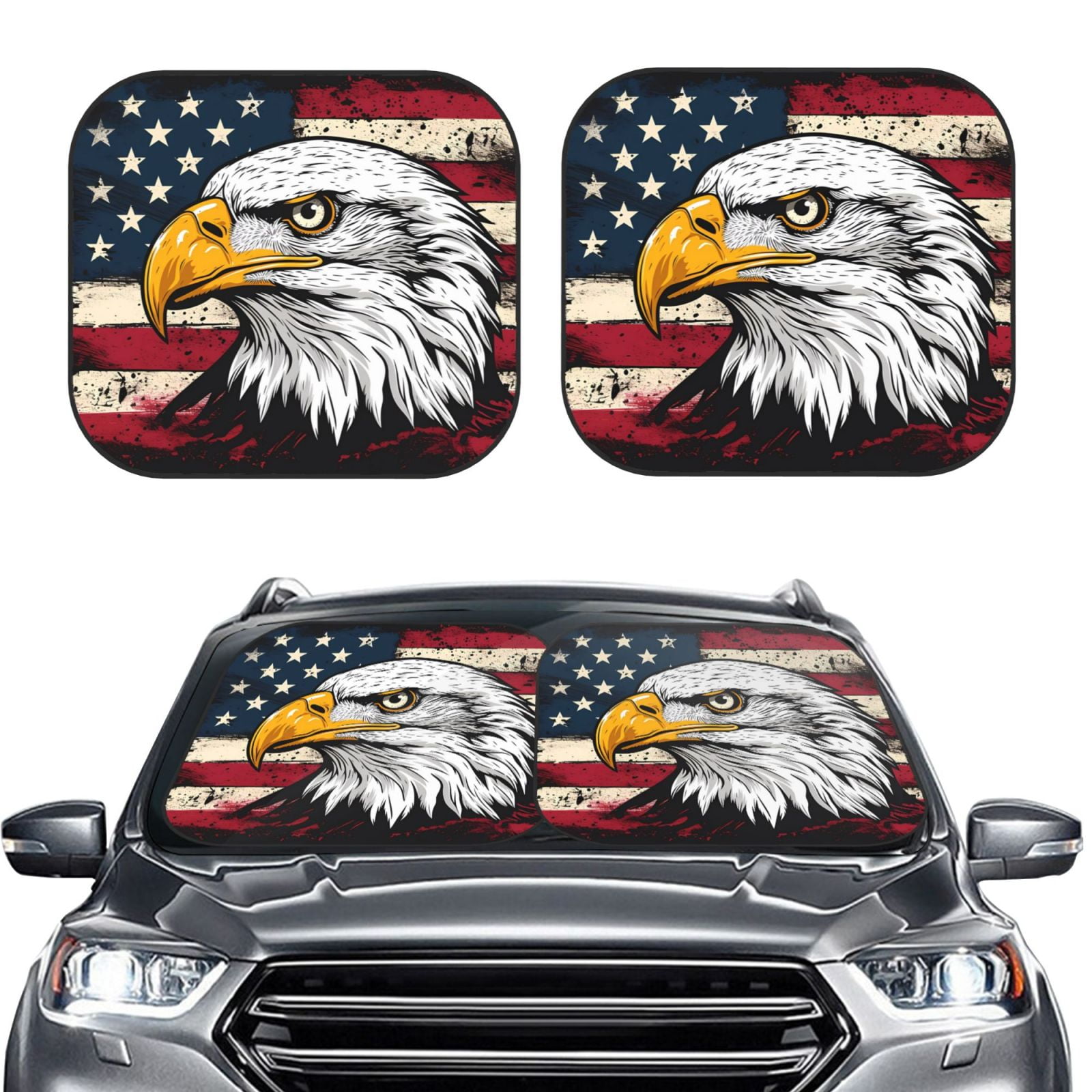 Daiia American Bald Eagle 2PCS Car Windshield Sun Shade, Foldable Sun ...