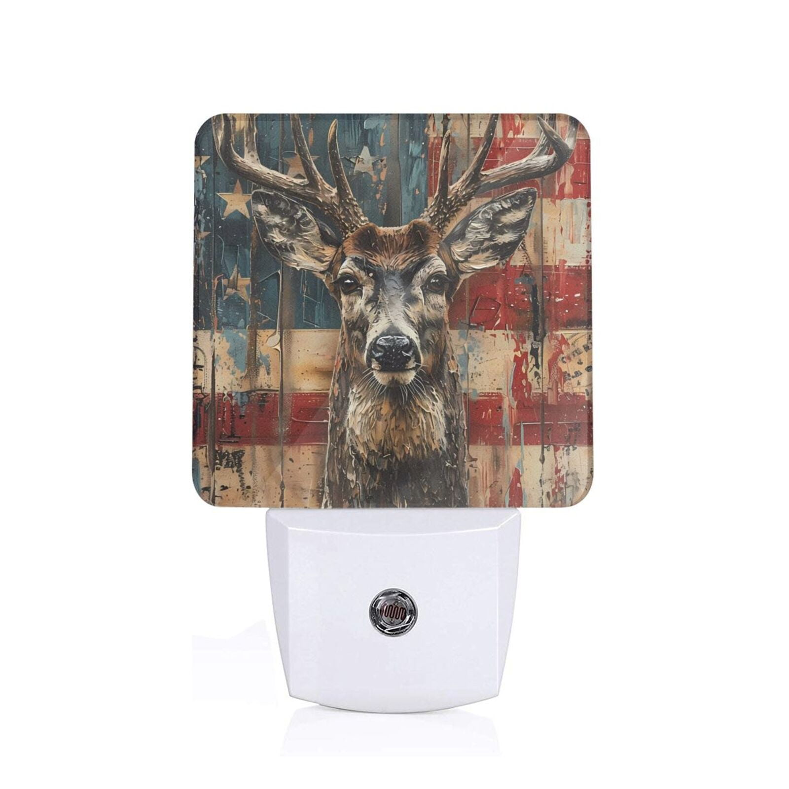 Daiia American Flag Deer Art Pattern Plug-in LED Backlit Night Light ...