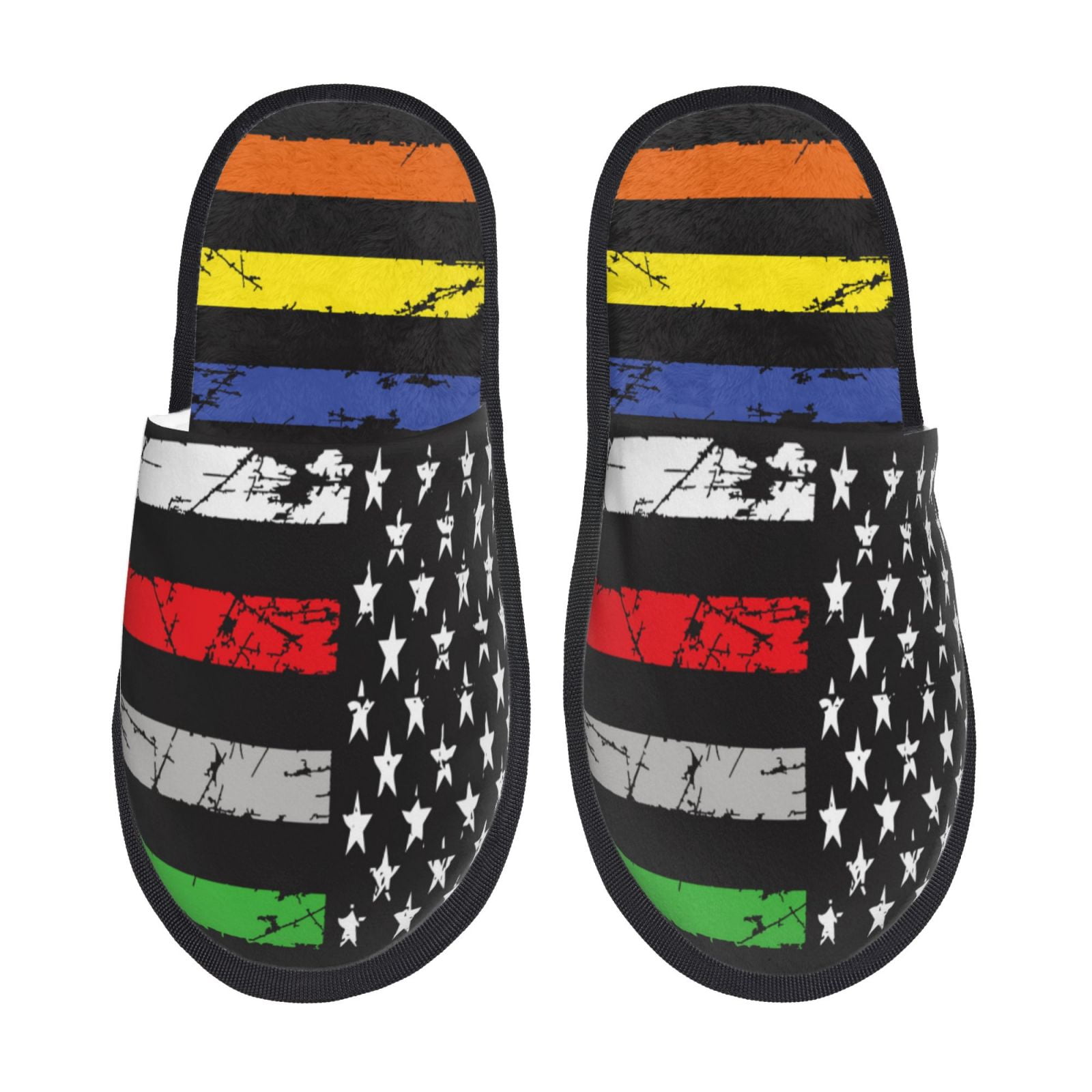 Daiia American Flag Pattern Furry Slippers for Women and Men, Soft ...