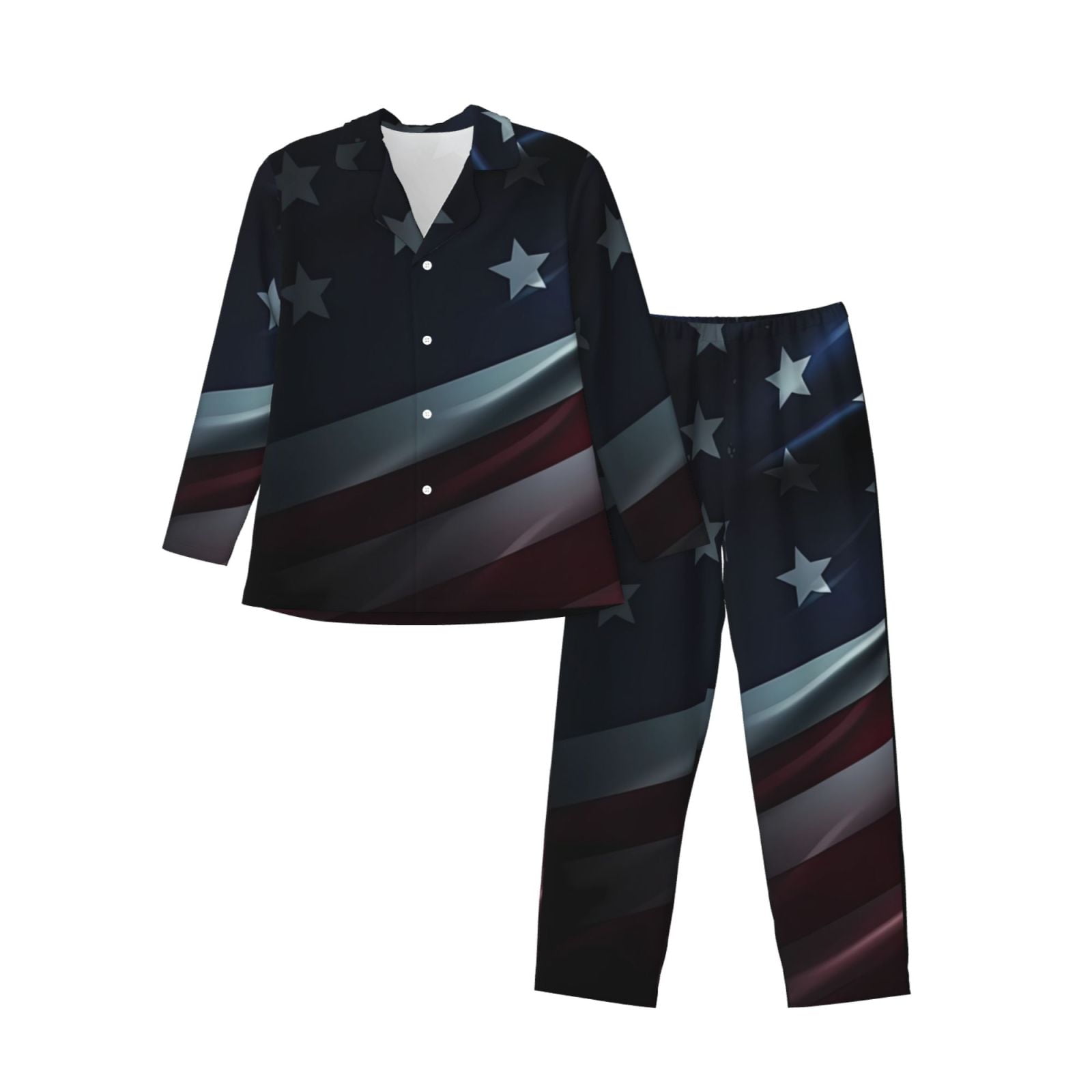 Daiia American Flag Waving Print for Men's Long-Sleeved Pajama Set ...