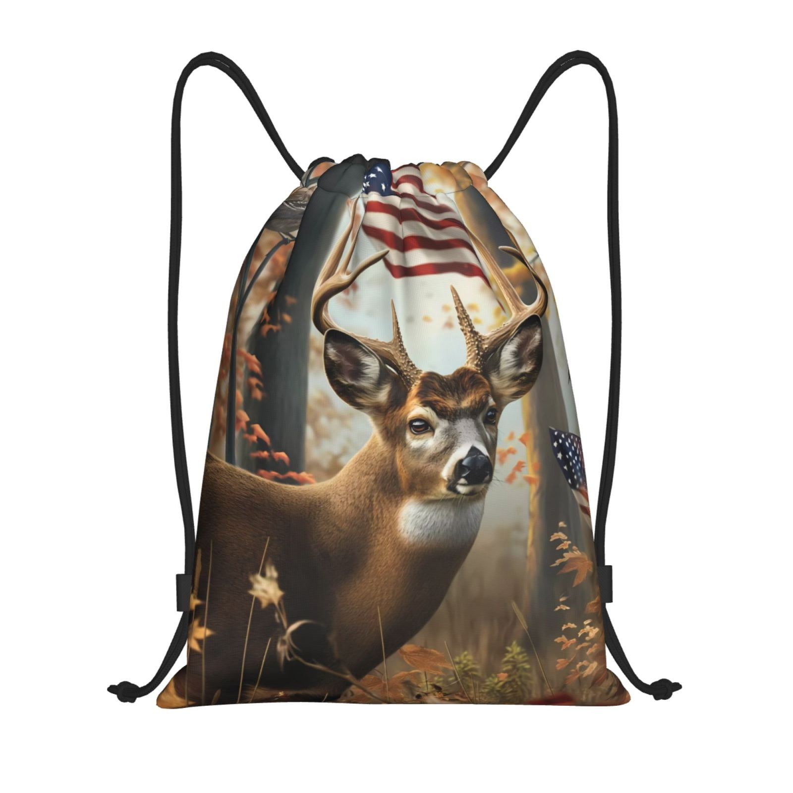 Daiia American Wildlife Deer Forest Pattern Drawstring Backpack, Gym ...